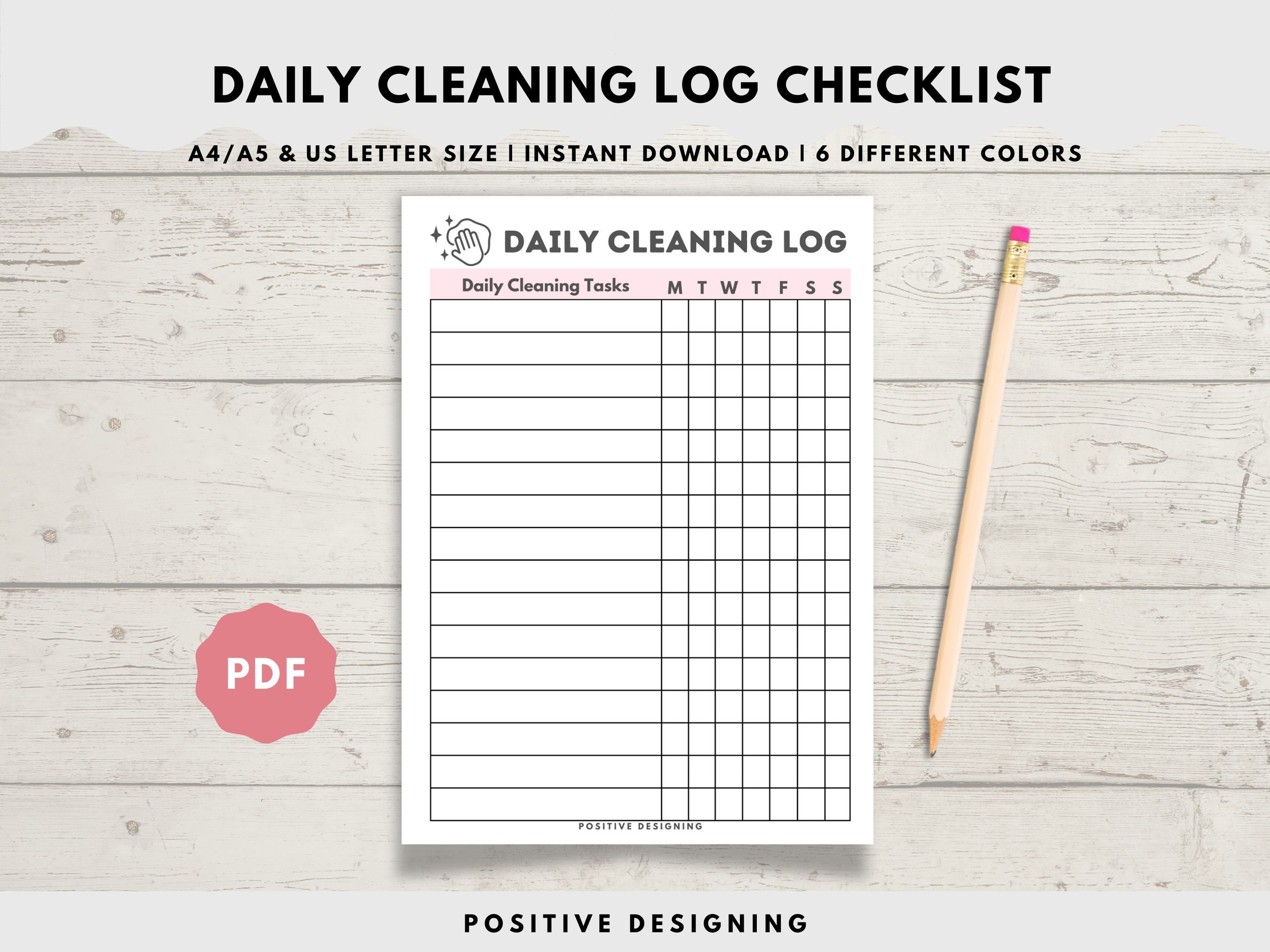 Printable Cleaning Checklist, Daily Cleaning List, Cleaner Log ...