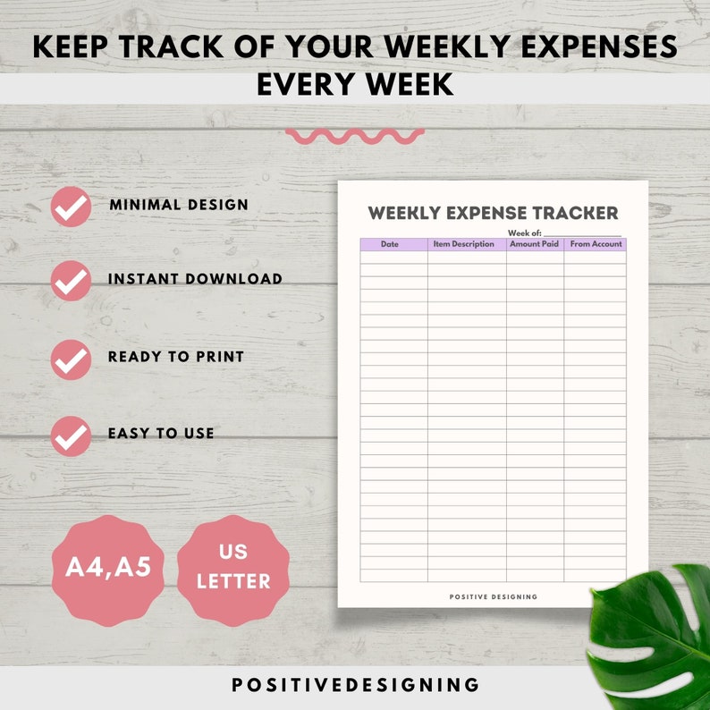 Weekly Expenses Tracker Printable, Spending Tracker, Budget Planner ...