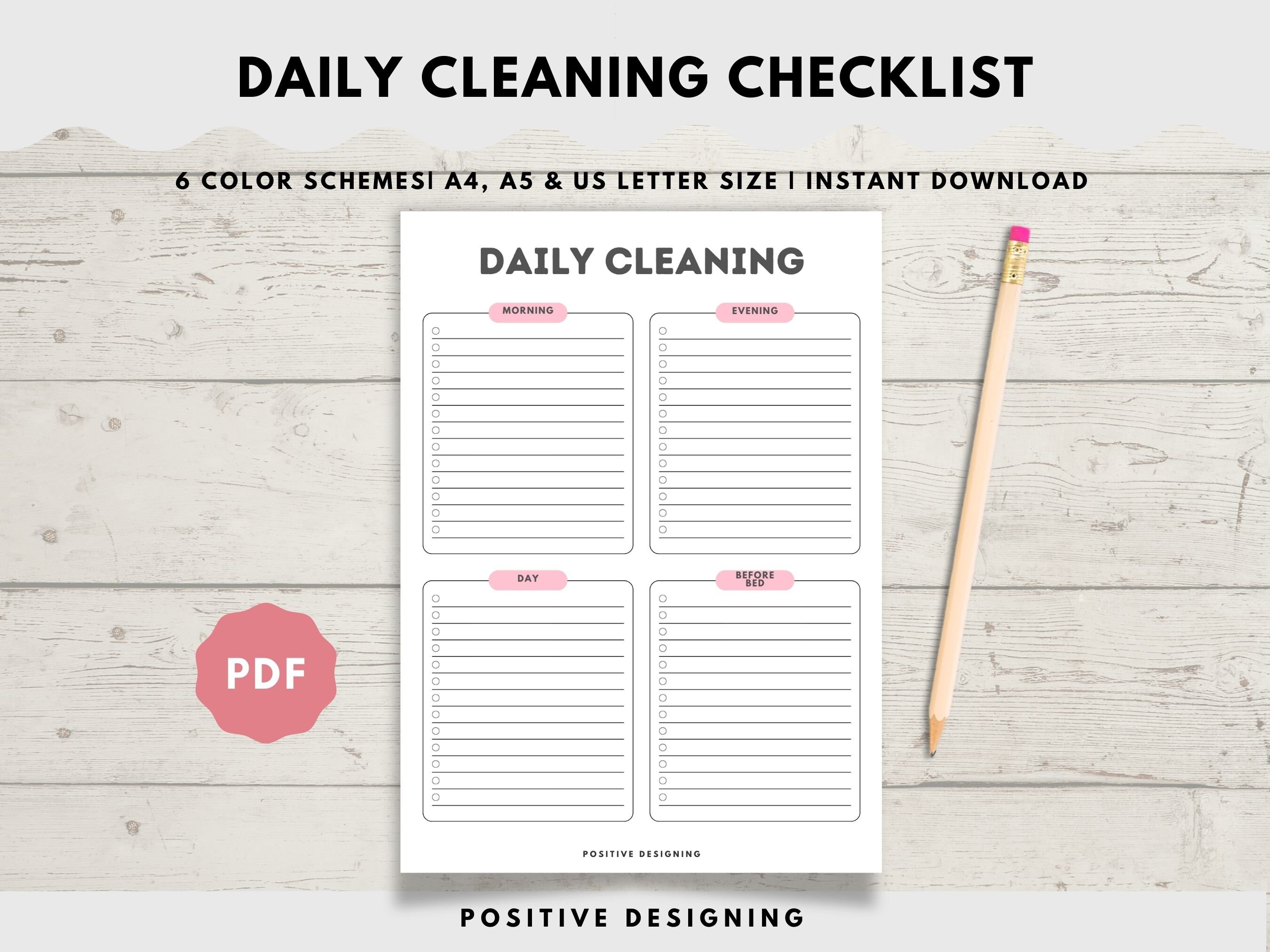 Printable Daily Cleaning Checklist, Declutter Tracker, Cleaner Planner ...