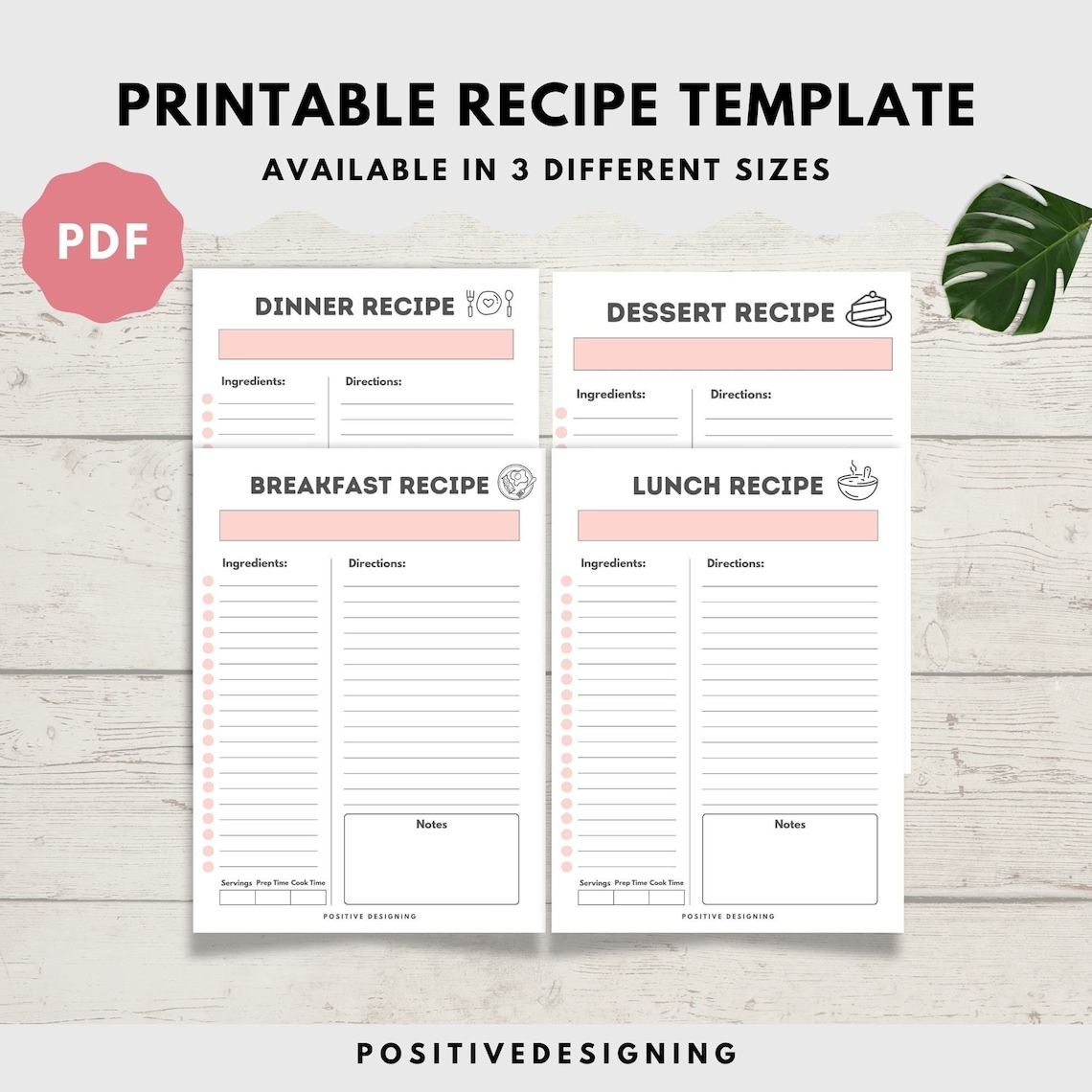 Recipe Template Printable Blank Recipe Page Cookbook - Etsy