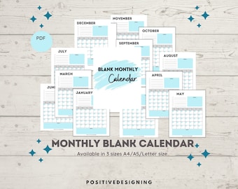2 Page Blank Monthly Calendar Printable, Minimalist Calendar Template ...