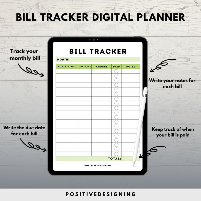 Monthly Bill Tracker, Monthly Bill Log, Digital Planner, Bill Planner ...