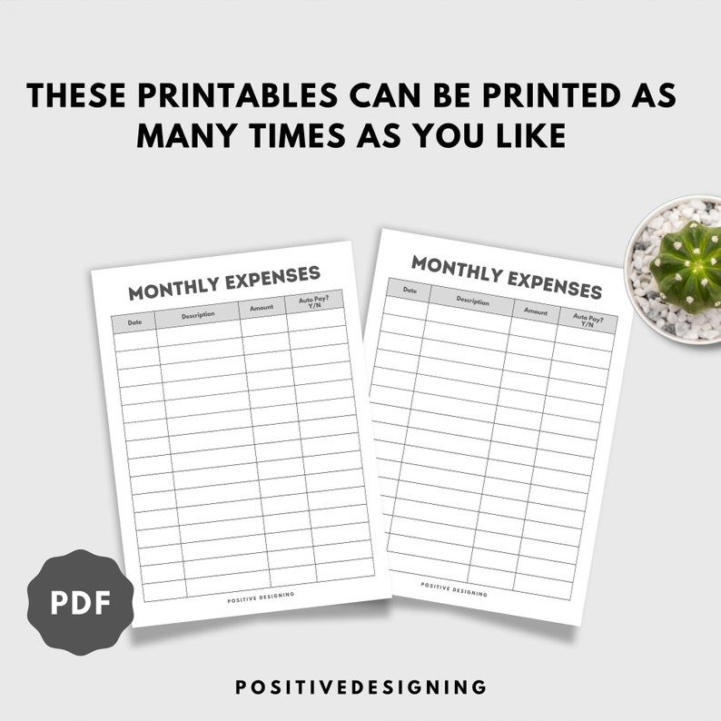 Monthly Expenses Tracker Printable, Spending Log, Purchase Recorder ...