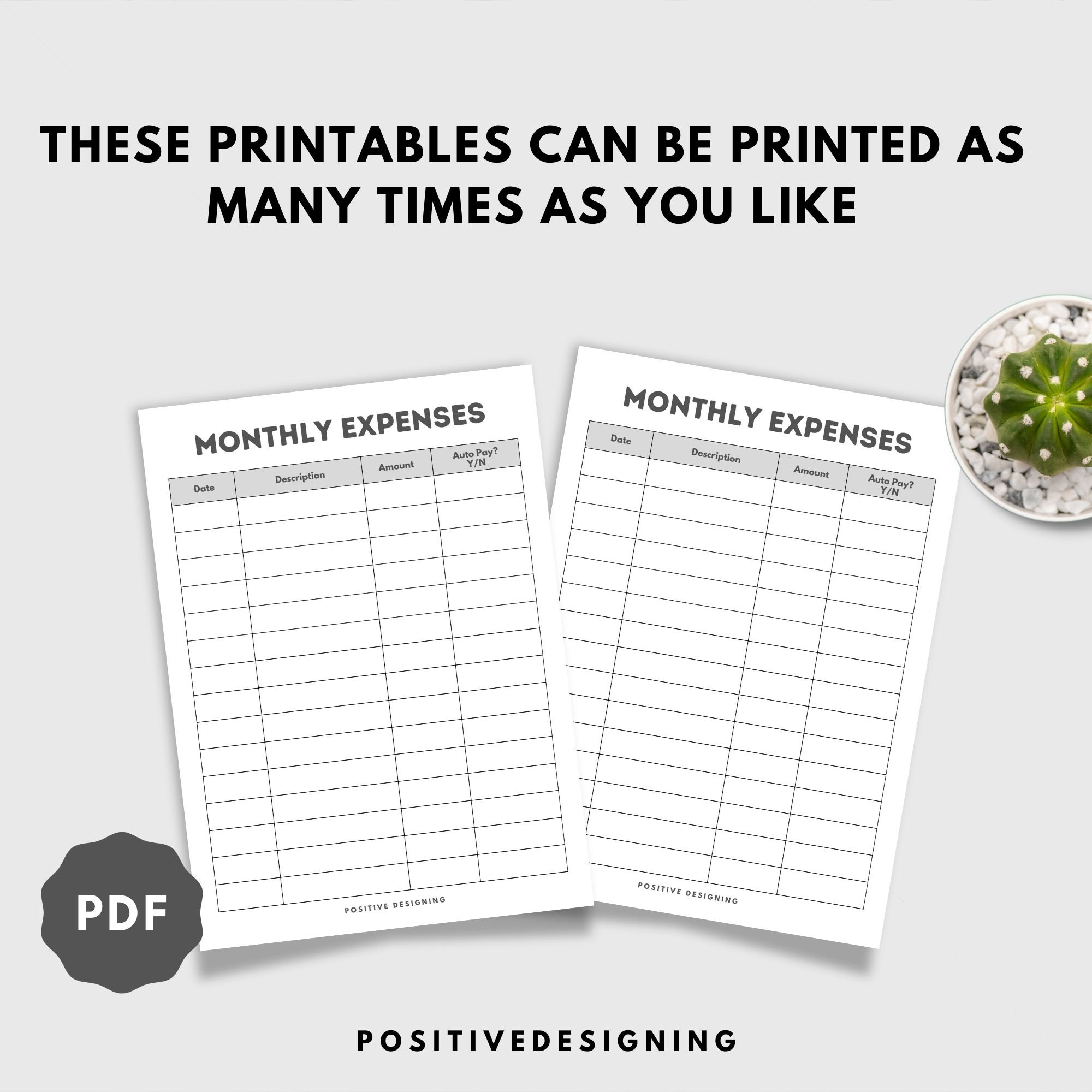 Monthly Expenses Tracker Printable, Spending Log, Purchase Recorder ...