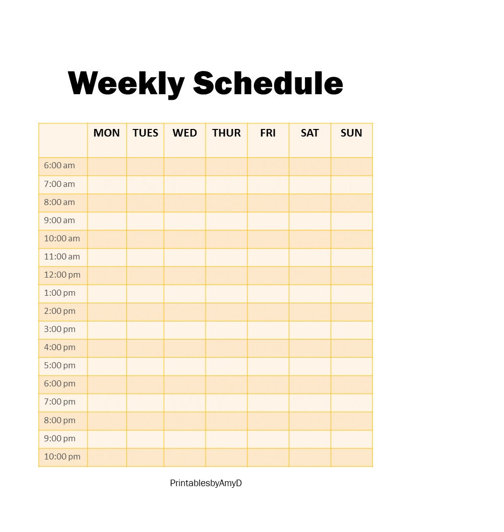 Half Hour Weekly Schedule Printable, Half Hour Daily Schedule Template ...