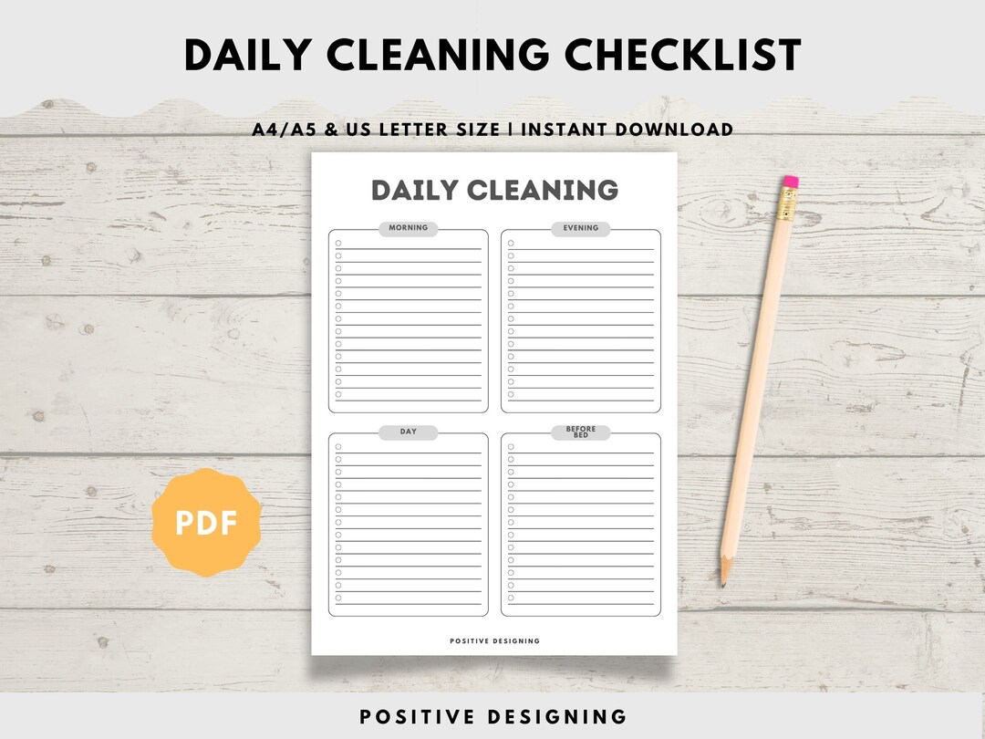 Printable Daily Cleaning Checklist, Declutter Tracker, Cleaner Planner ...