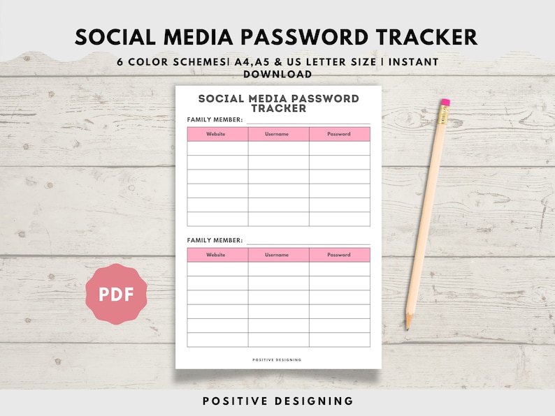 Social Media Password Tracker | Password Organizer Sheet | Social Media ...