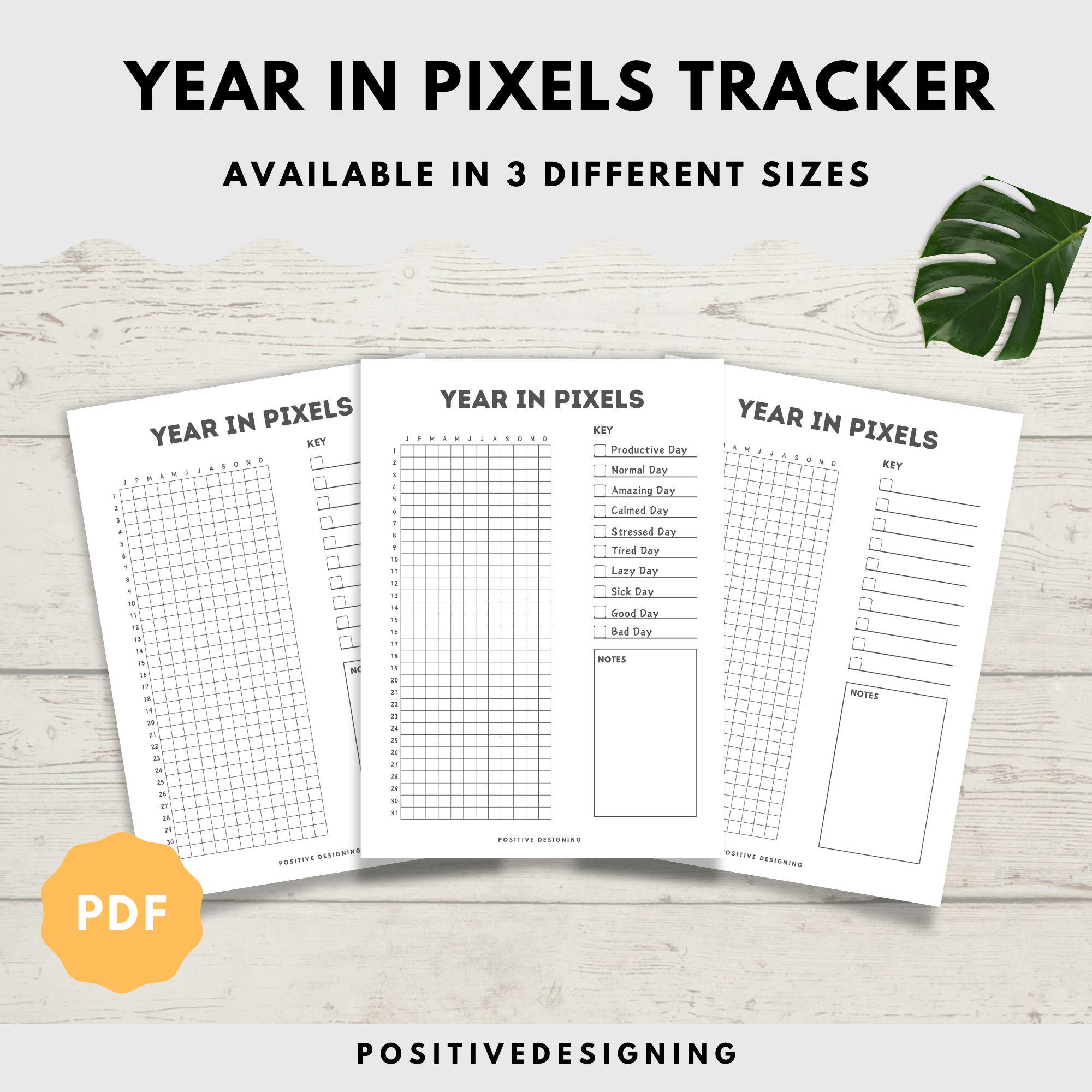 Year in Pixels Tracker, Printable Mood Journal, Digital Habit Tracker ...