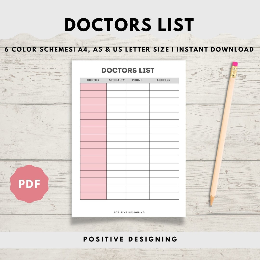 Printable Medical Contact List Medical Tracker Healthcare - Etsy