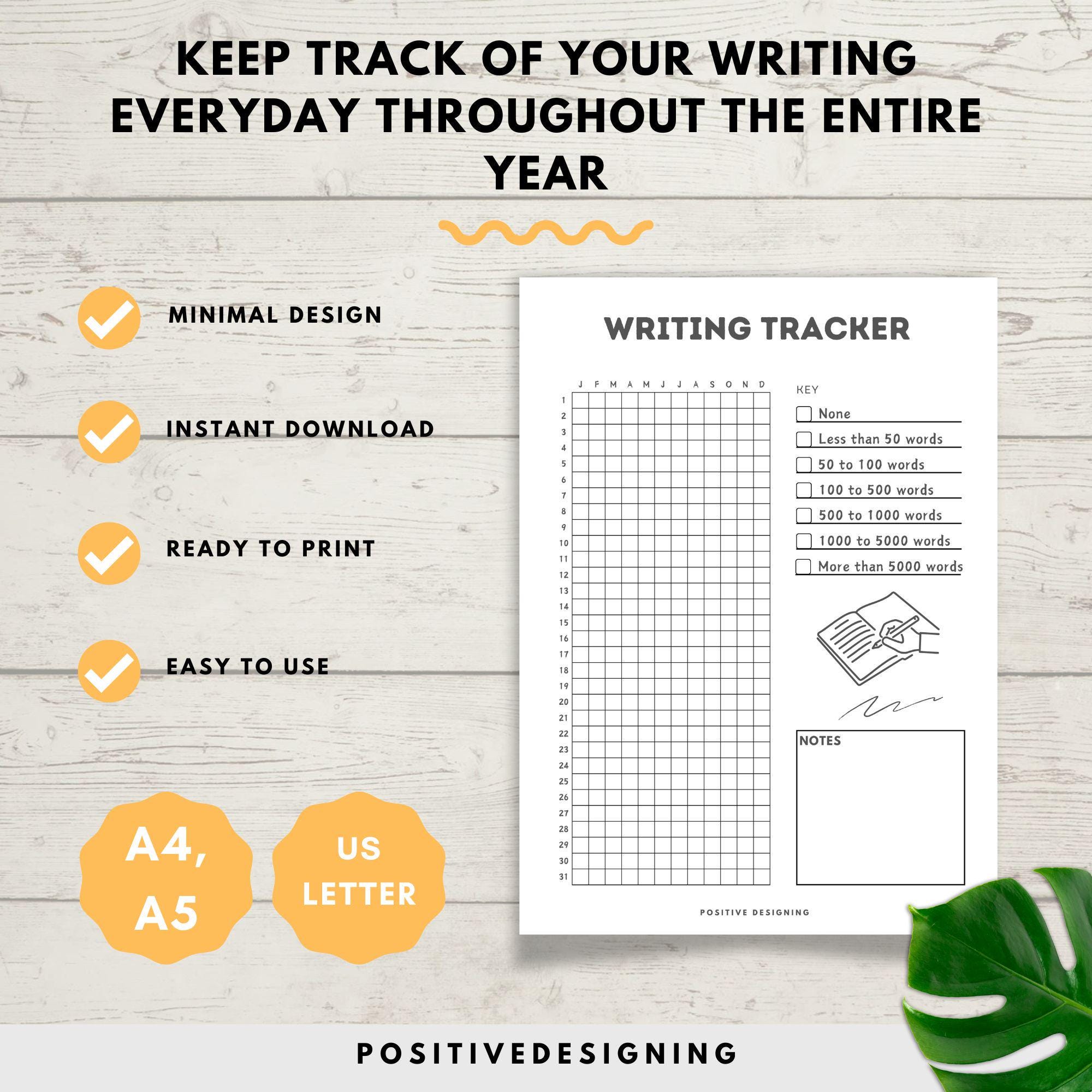 Writing Tracker - Printable Journal Page for Word Count, Writing Log ...