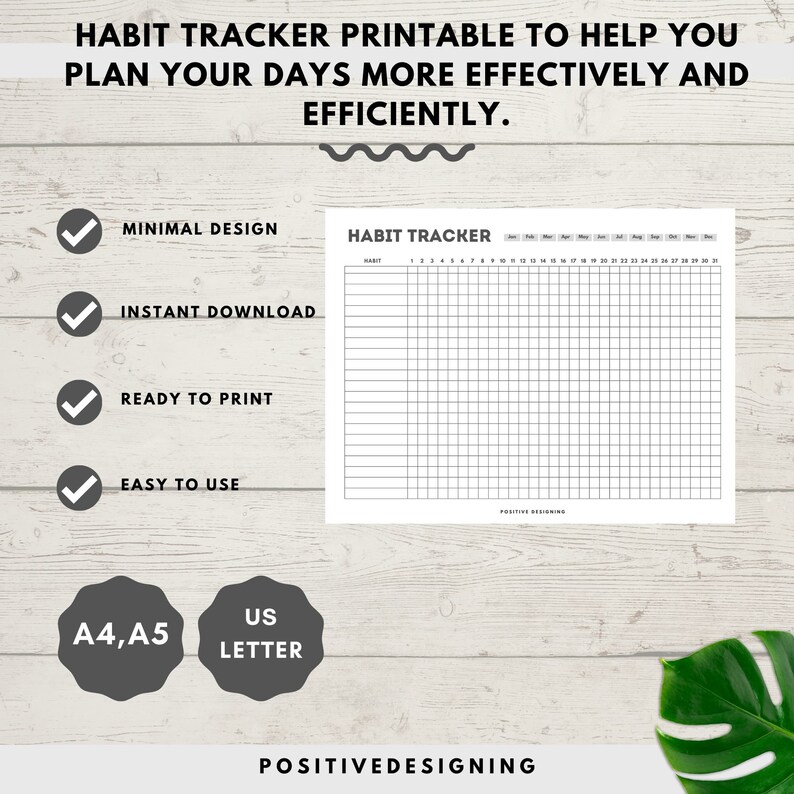 Monthly Habit Tracker Printable Landscape, Habit Tracker Template ...