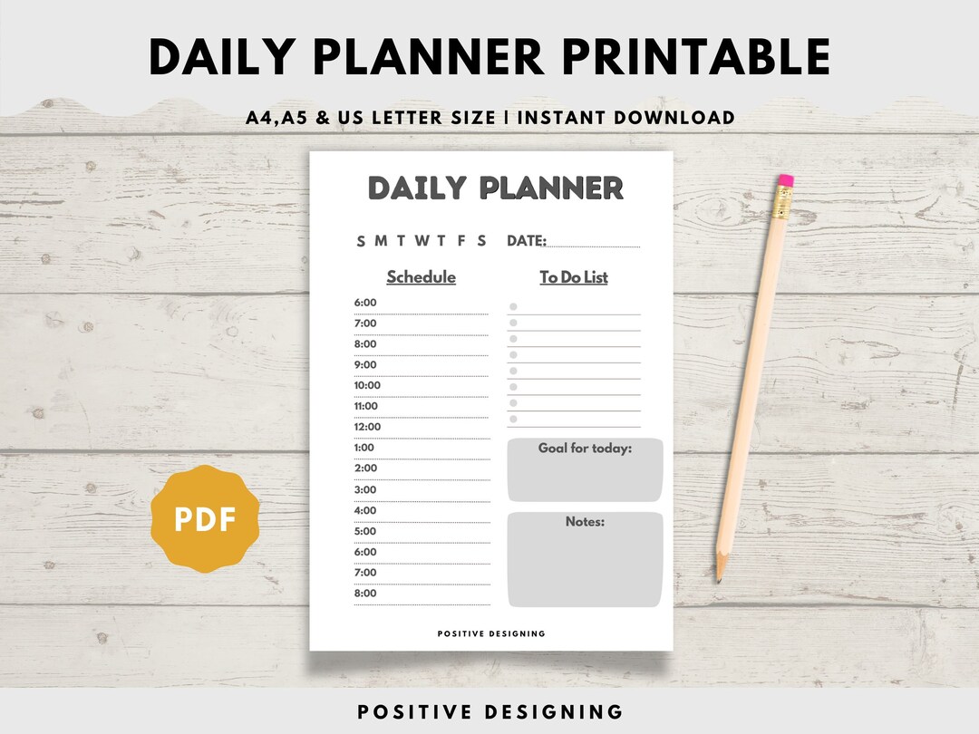 Minimalist Daily Planner Printable, Daily to Do List for Work/home ...