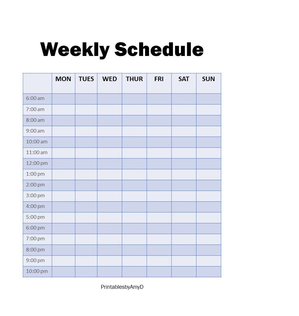 Half Hour Weekly Schedule Printable, Half Hour Daily Schedule Template ...