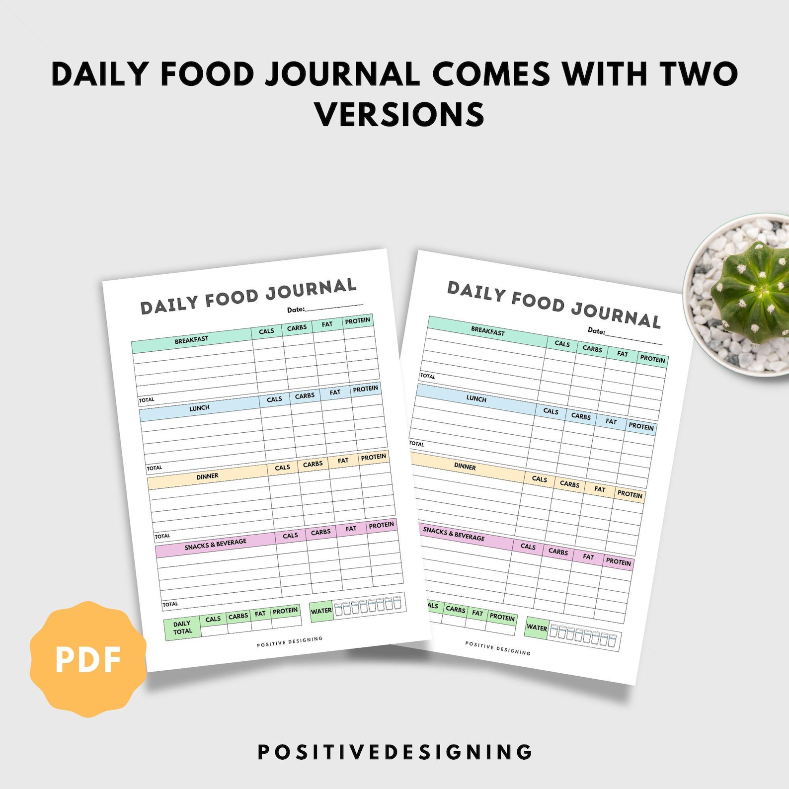 Daily Food Journal Printable - Meal Tracker - Calorie Log - Fitness ...