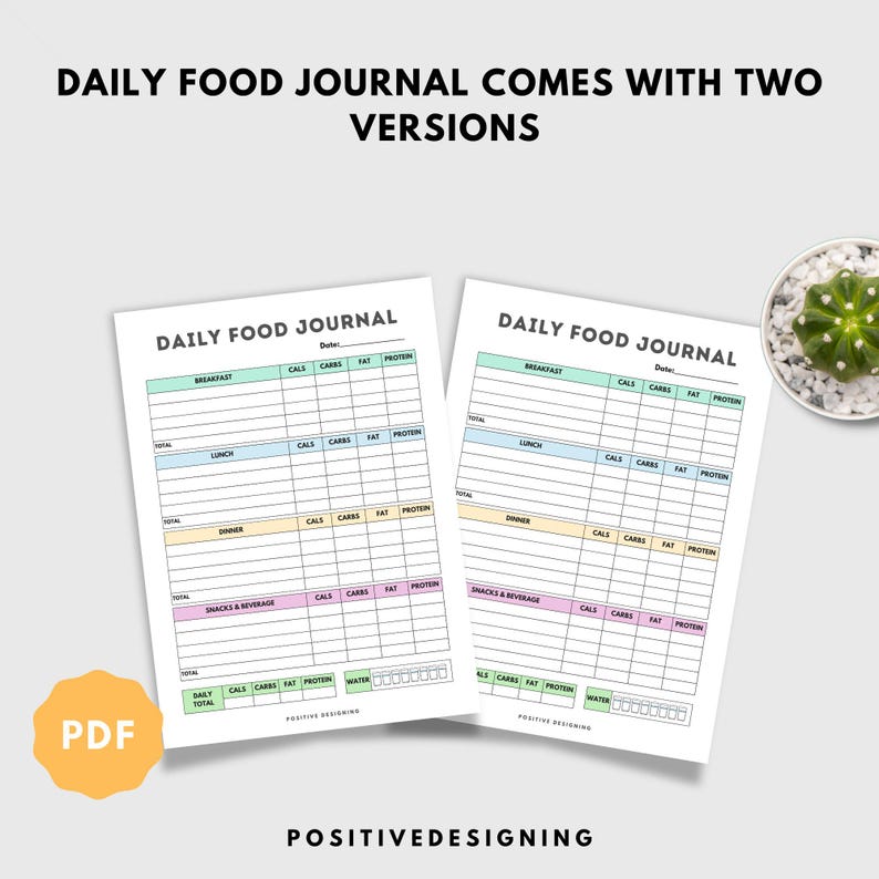 Daily Food Journal Printable - Meal Tracker - Calorie Log - Fitness ...