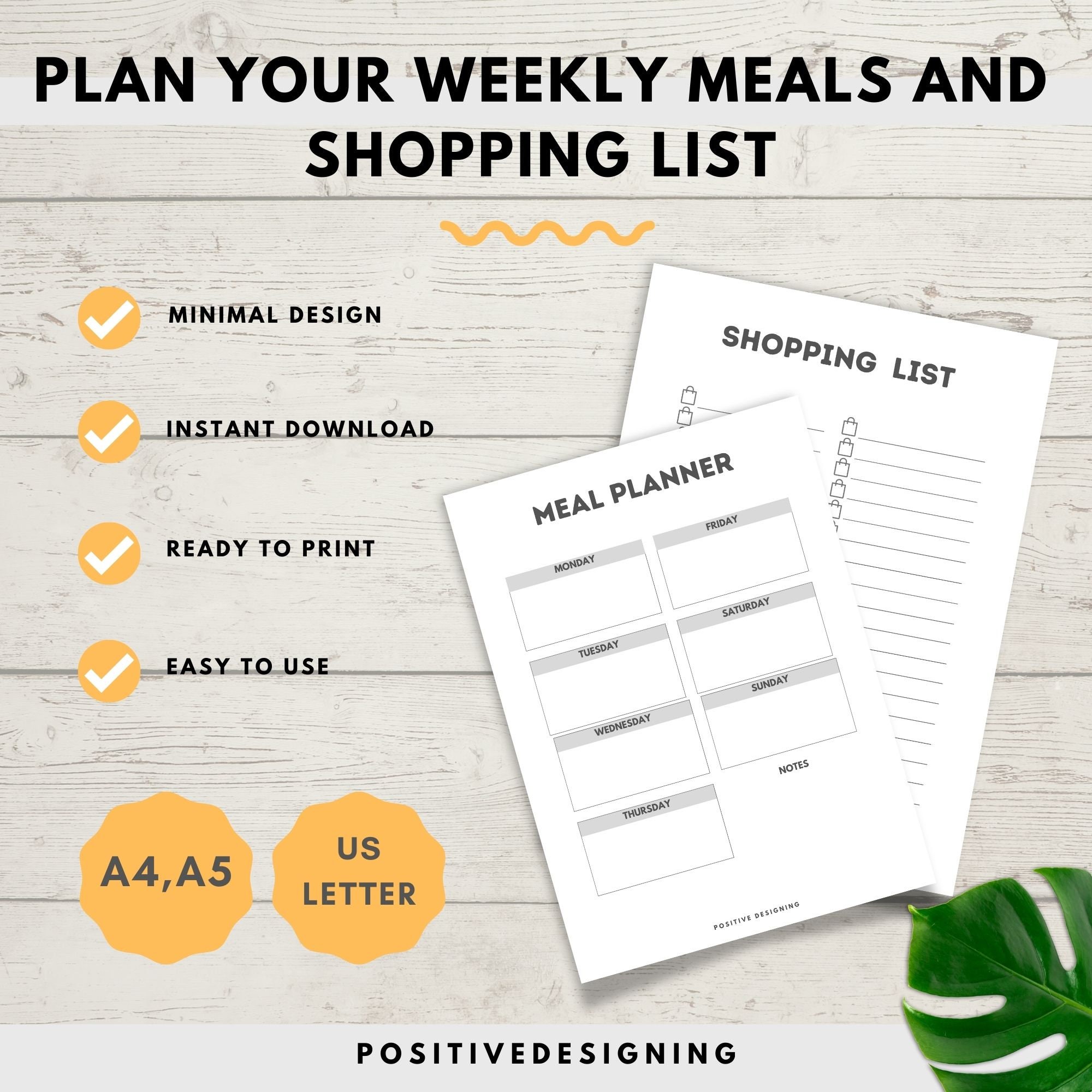 Weekly Meal Planner With Grocery List Printable Template, 7 Day Menu ...