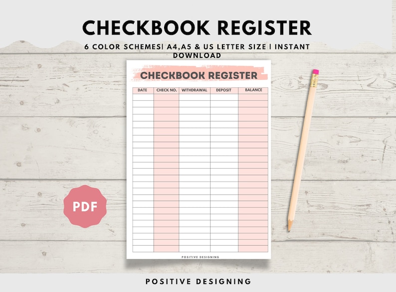 Printable Checkbook Register, Check Book Balance Log, Account Ledger ...