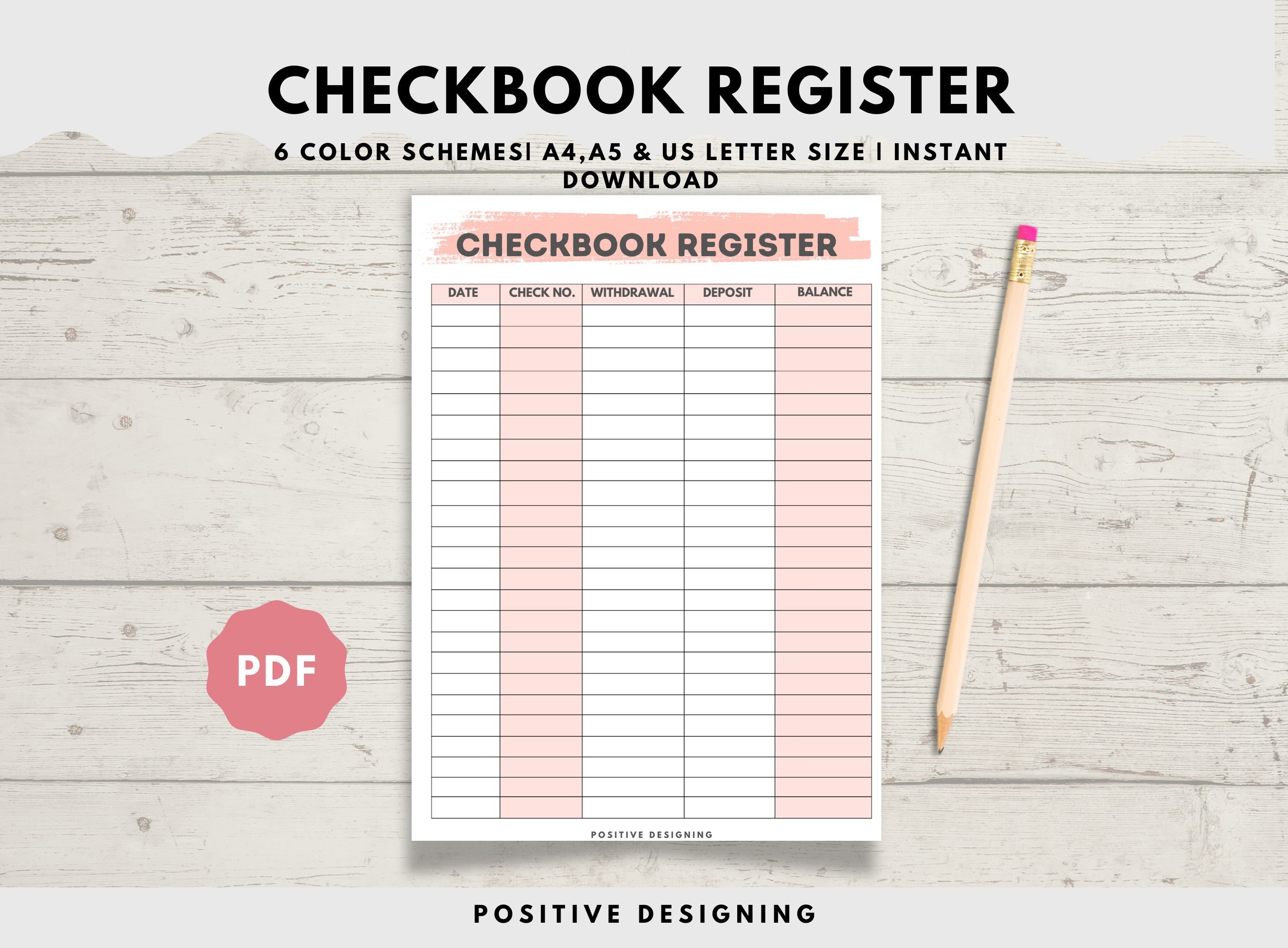 Printable Checkbook Register, Check Book Balance Log, Account Ledger ...