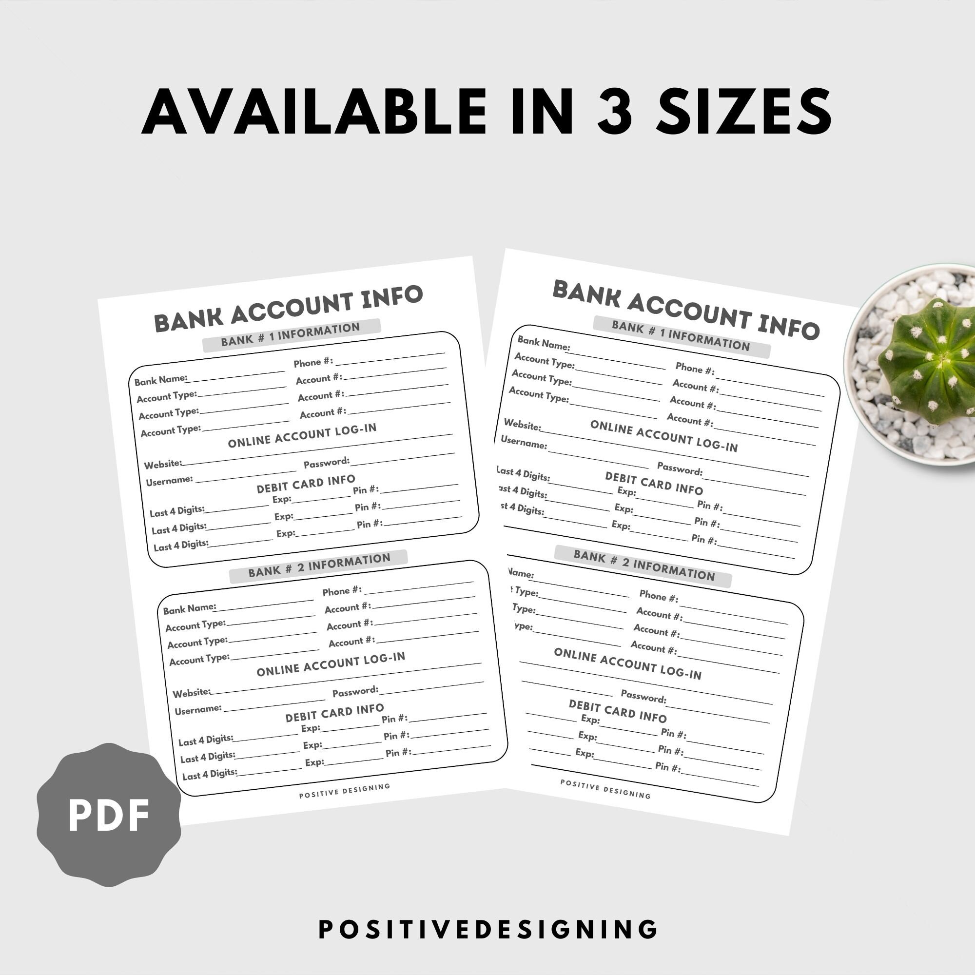 Bank Account Information Tracker Printable, Bank Account Log, Bank ...