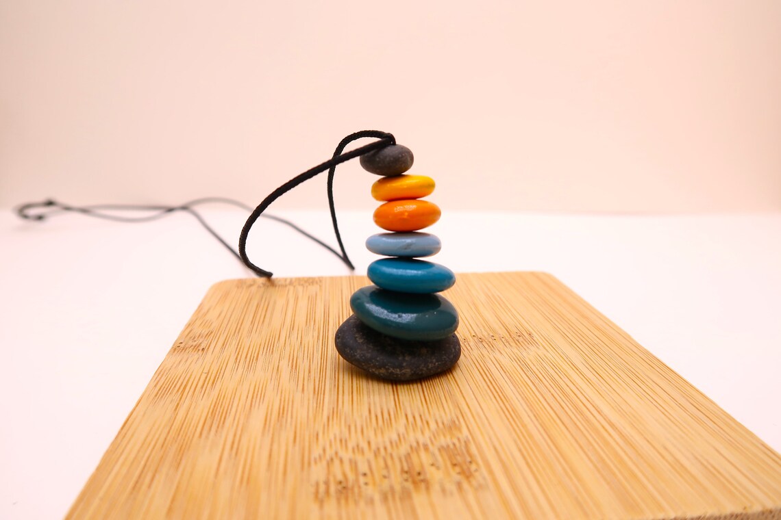 Stacked Beach Pebble Pendant, Painted Beach Pebble Pedant, Black ...