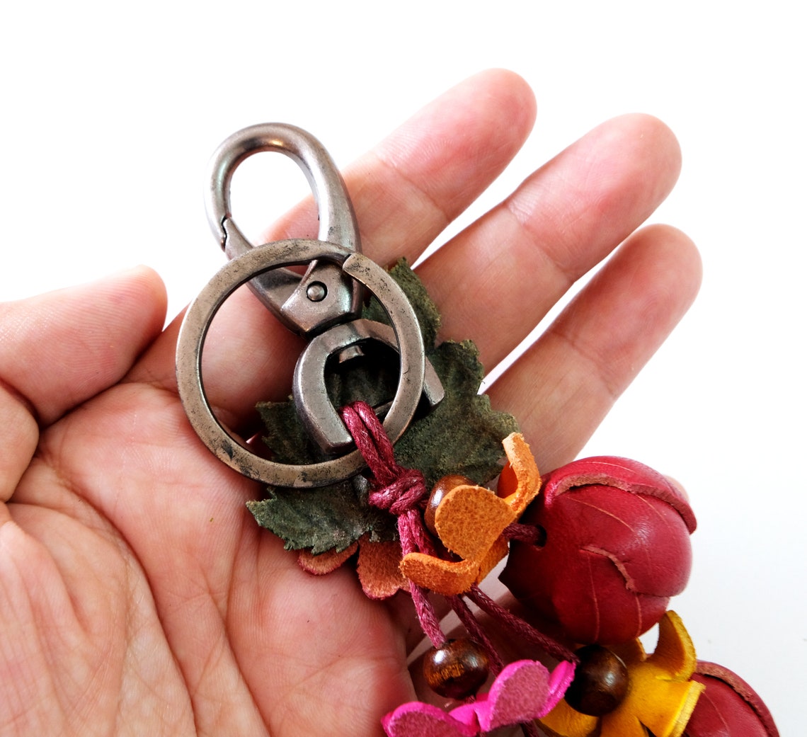 Keychain Genuine Leather Fruit Cherry Red Fashion Bag Charm | Etsy