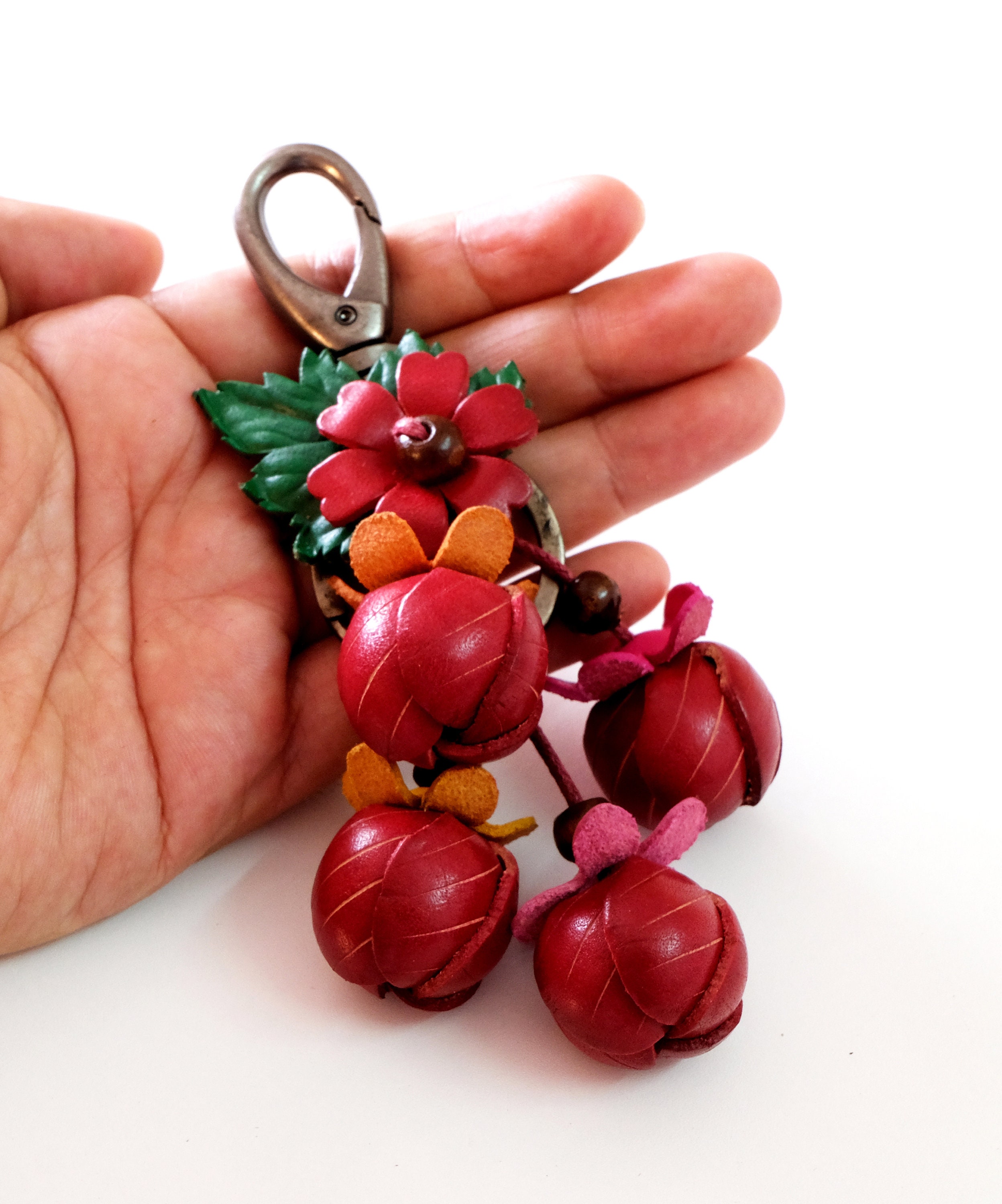 Keychain Genuine Leather Fruit Cherry Red Fashion Bag Charm - Etsy