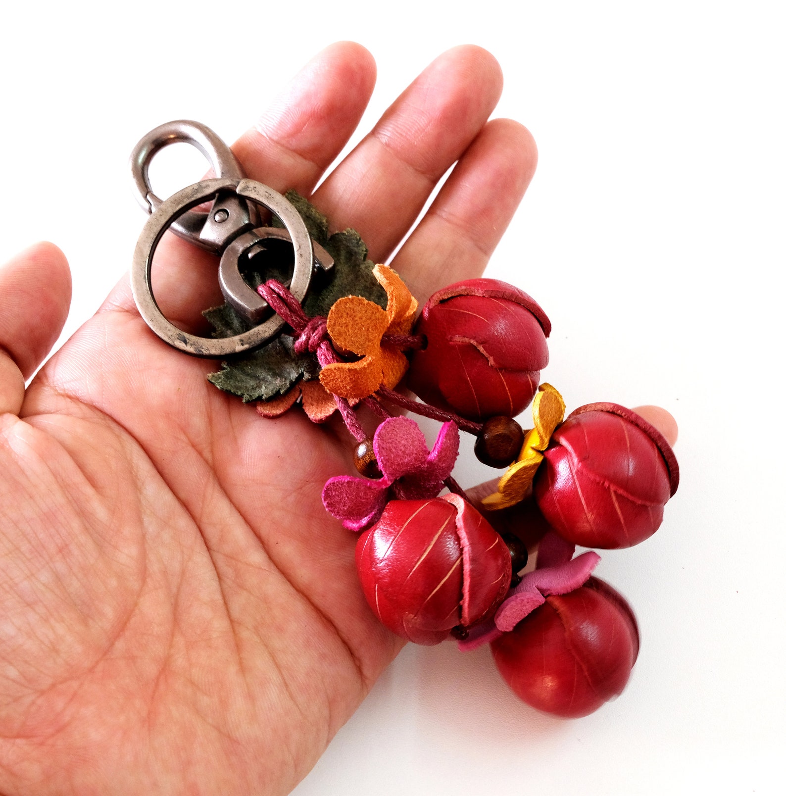 Keychain Genuine Leather Fruit Cherry Red Fashion Bag Charm | Etsy