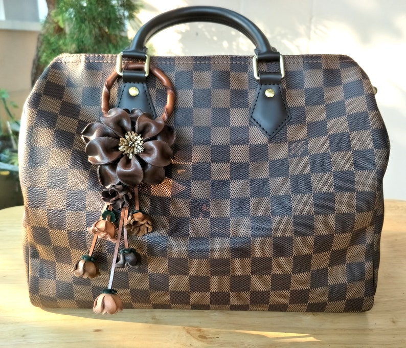 Flower Brown Keychain Leather Genuine Bag Charm Floral Hook - Etsy