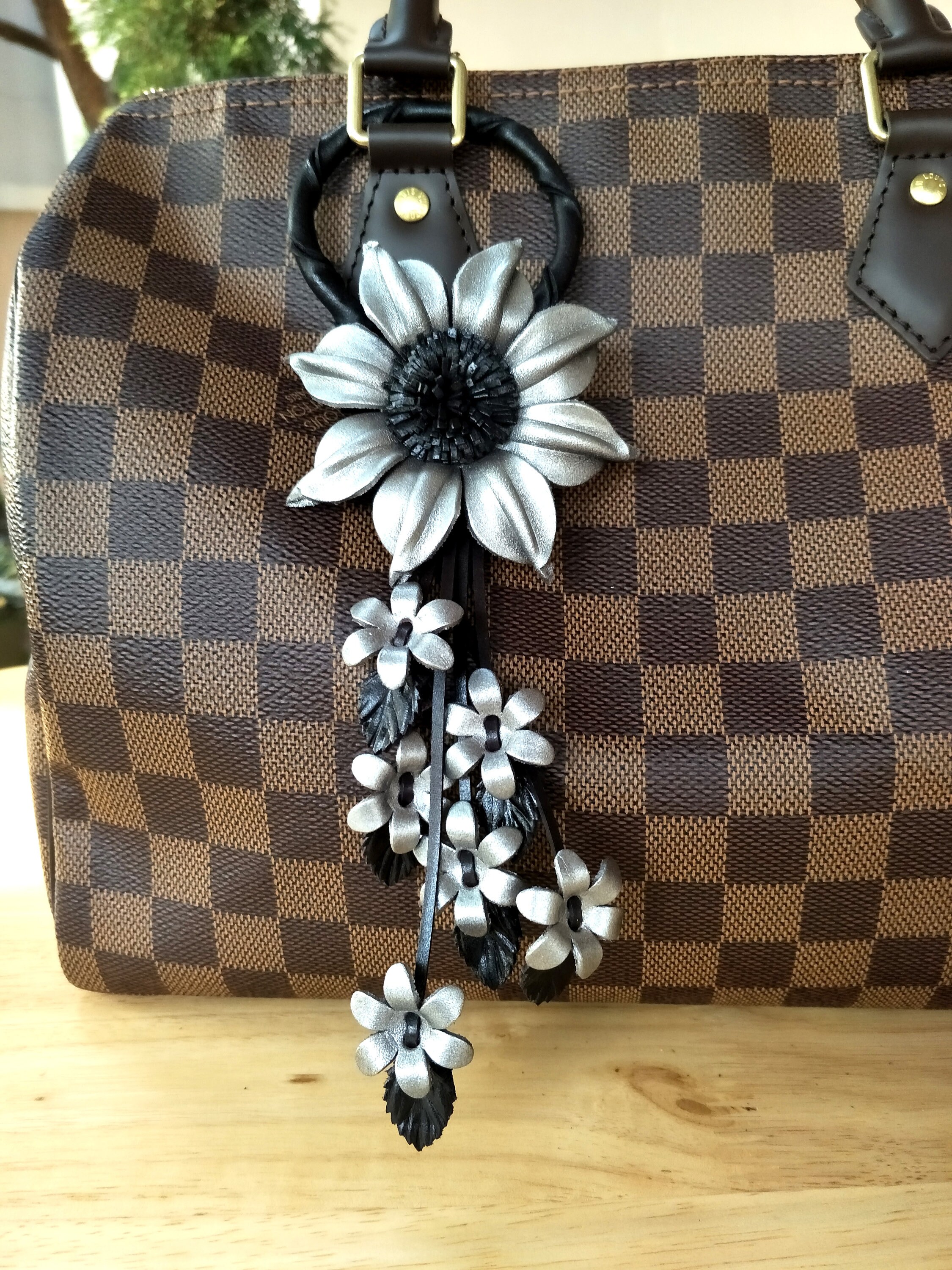 Flower Daisy Silver Keychain Leather Genuine Bag Charm Floral - Etsy