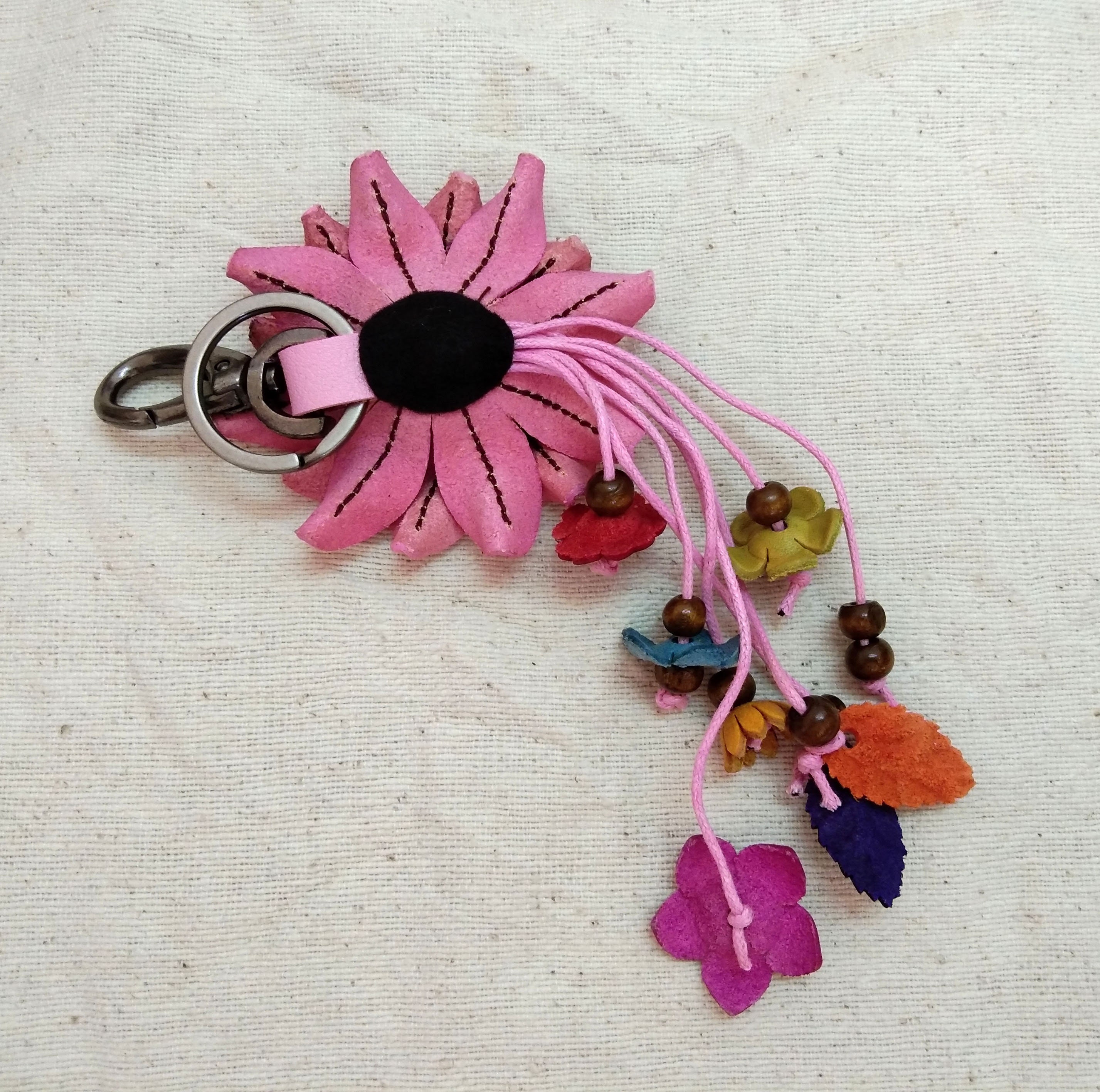 Keychain Genuine Leather Flower Pollen Stone Sweet Pink - Etsy UK