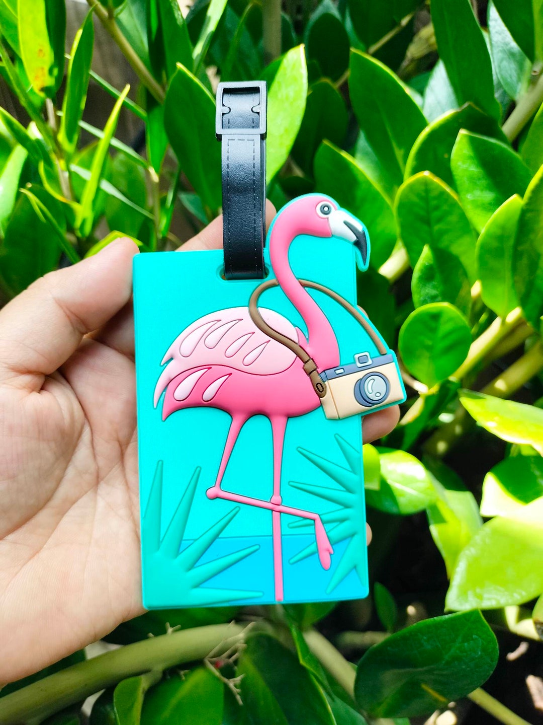 Flamingo Luggage Tag / Cute Green Flamingo Luggage Tag / Travel Tag ...
