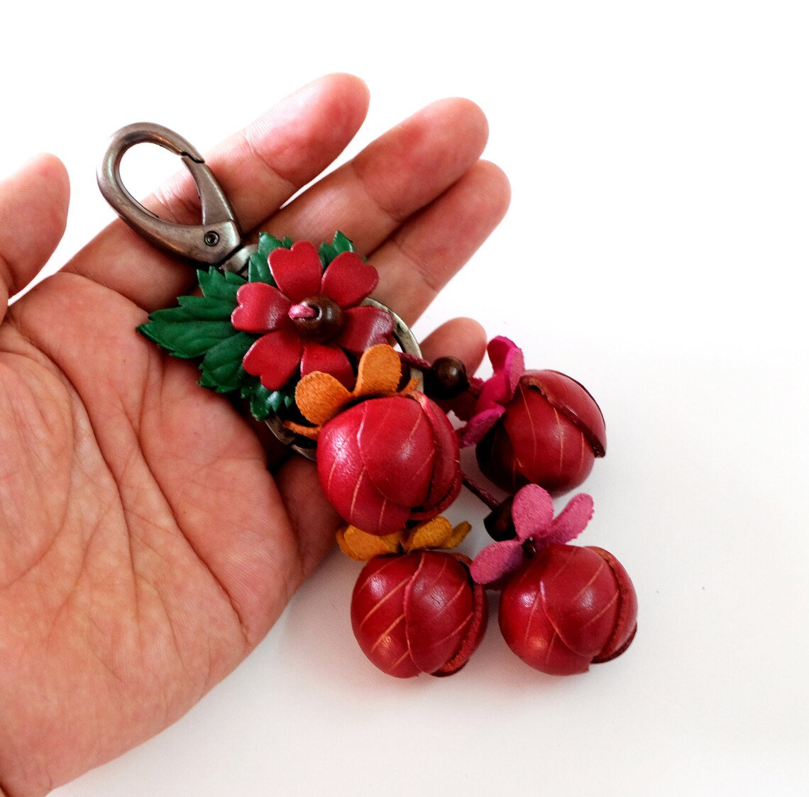 Keychain Genuine Leather Fruit Cherry Red Fashion Bag Charm | Etsy