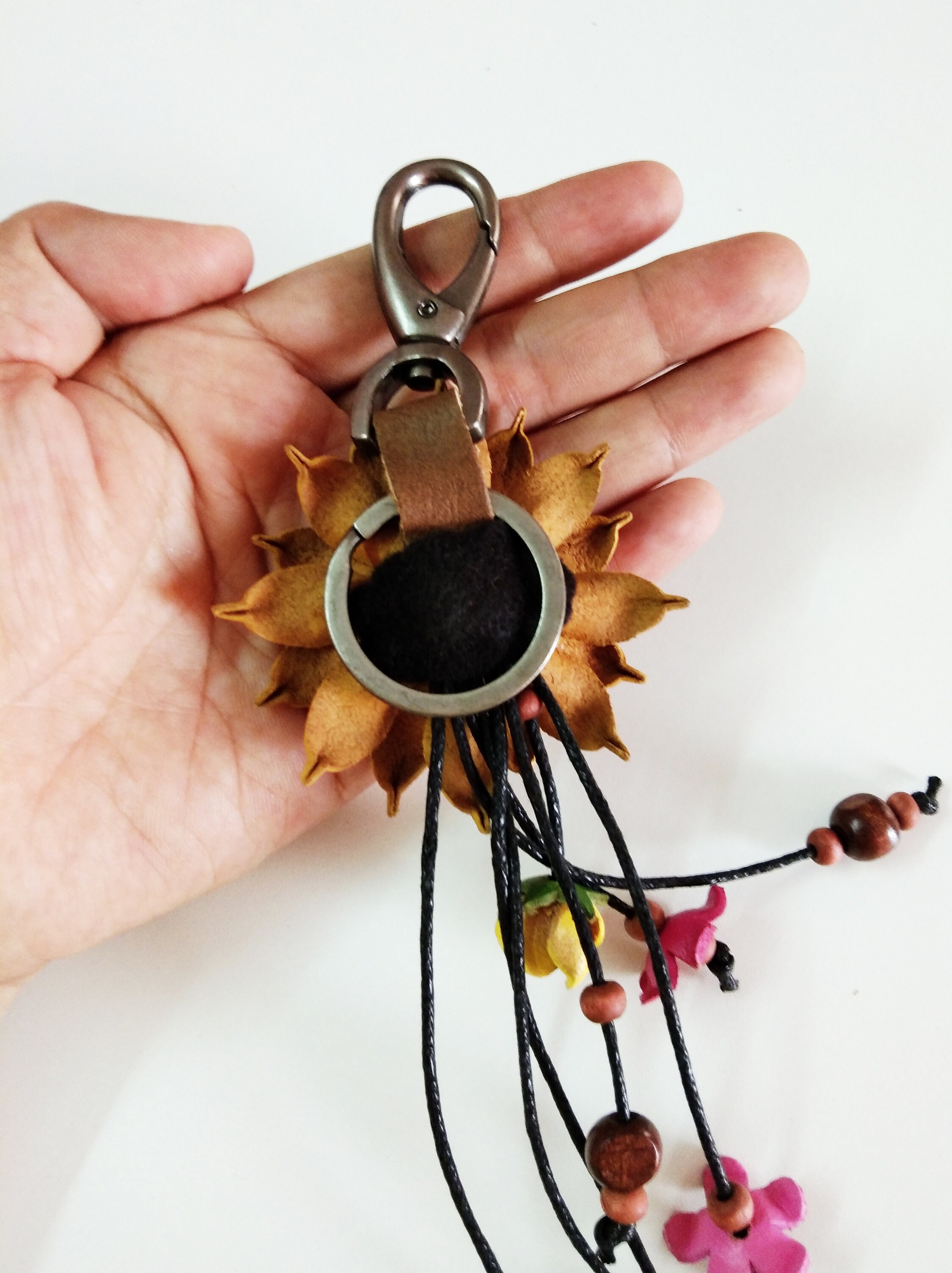 Genuine Leather Flower Yellow Keychain Bag Charm Dahlia - Etsy