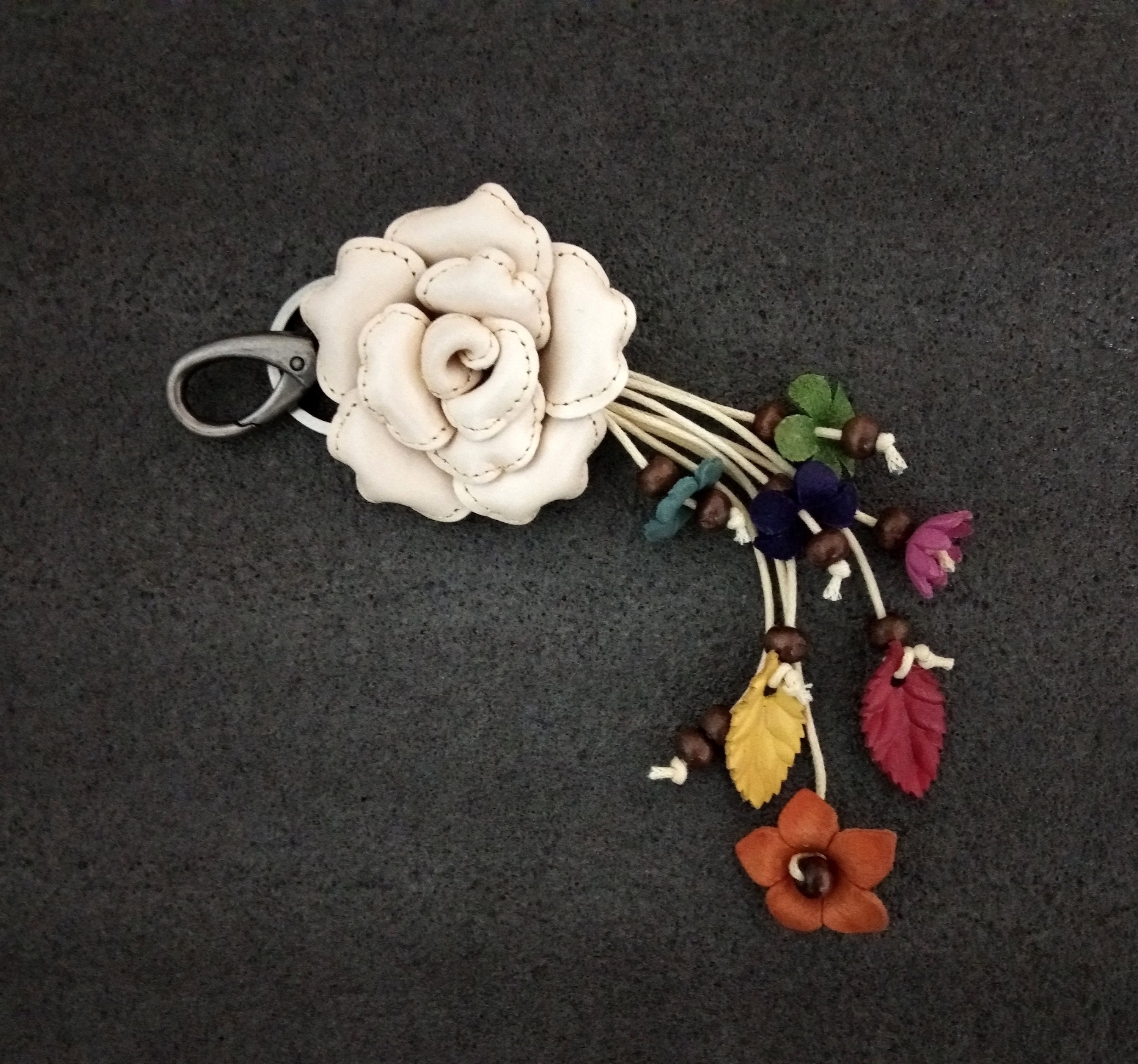 Genuine Leather Flower Rose Ivory Keychain Bag Charm Dahlia - Etsy