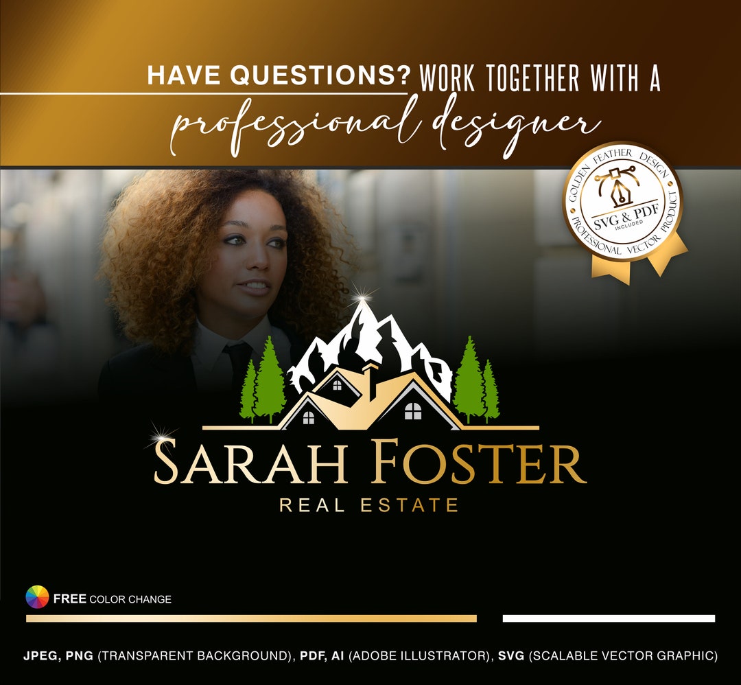 Gold Eye Catching Real Estate Logo and Branding Kit for Realtors Agents ...