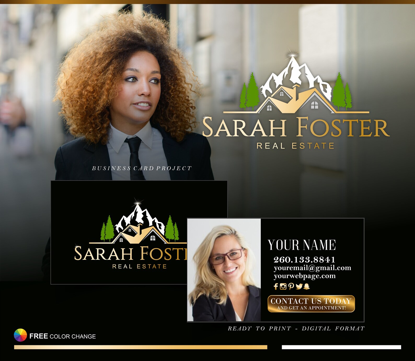 Gold Eye Catching Real Estate Logo and Branding Kit for Realtors Agents ...