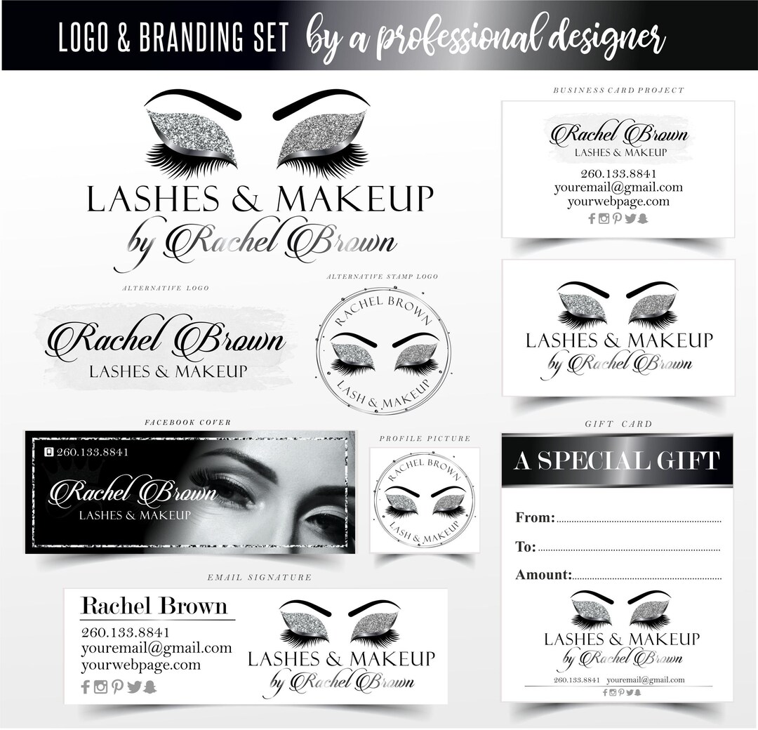 Lash Logo Makeup Logo Silver Glitter Beauty Salon Logo Silver Makeup ...