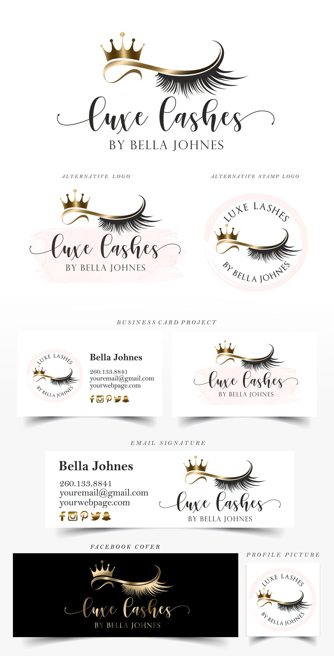 Lash Logo, Calligraphy Logo Design, Lash Crown Logo, Watermark Logo ...