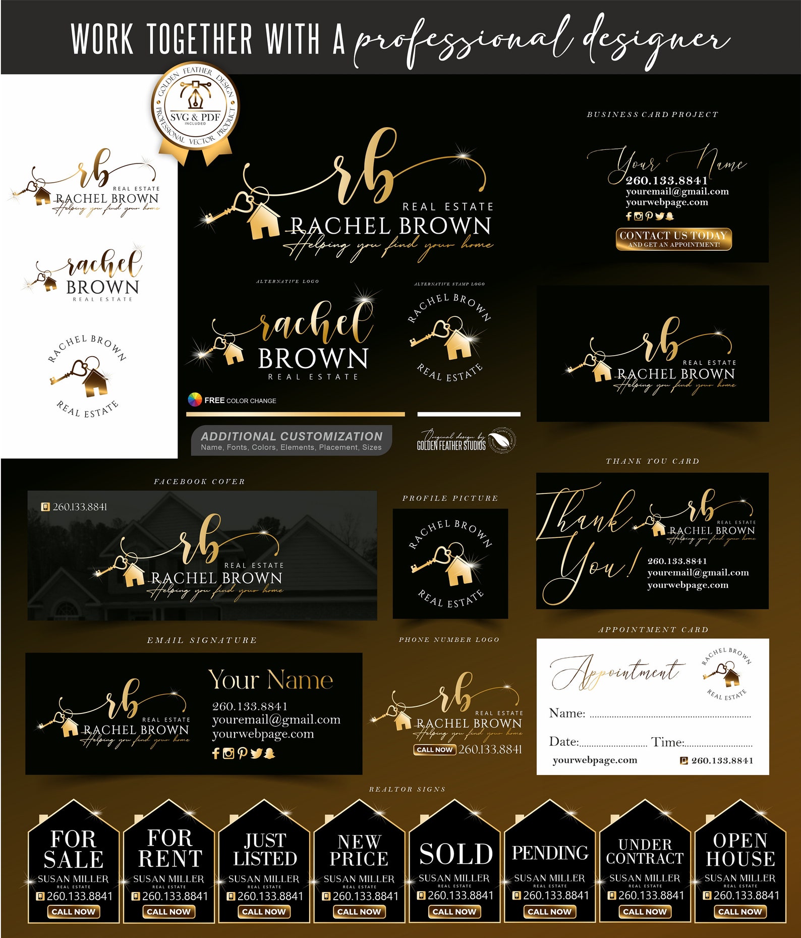 Gold Eye Catching Real Estate Logo and Branding Kit for Realtors Agents ...