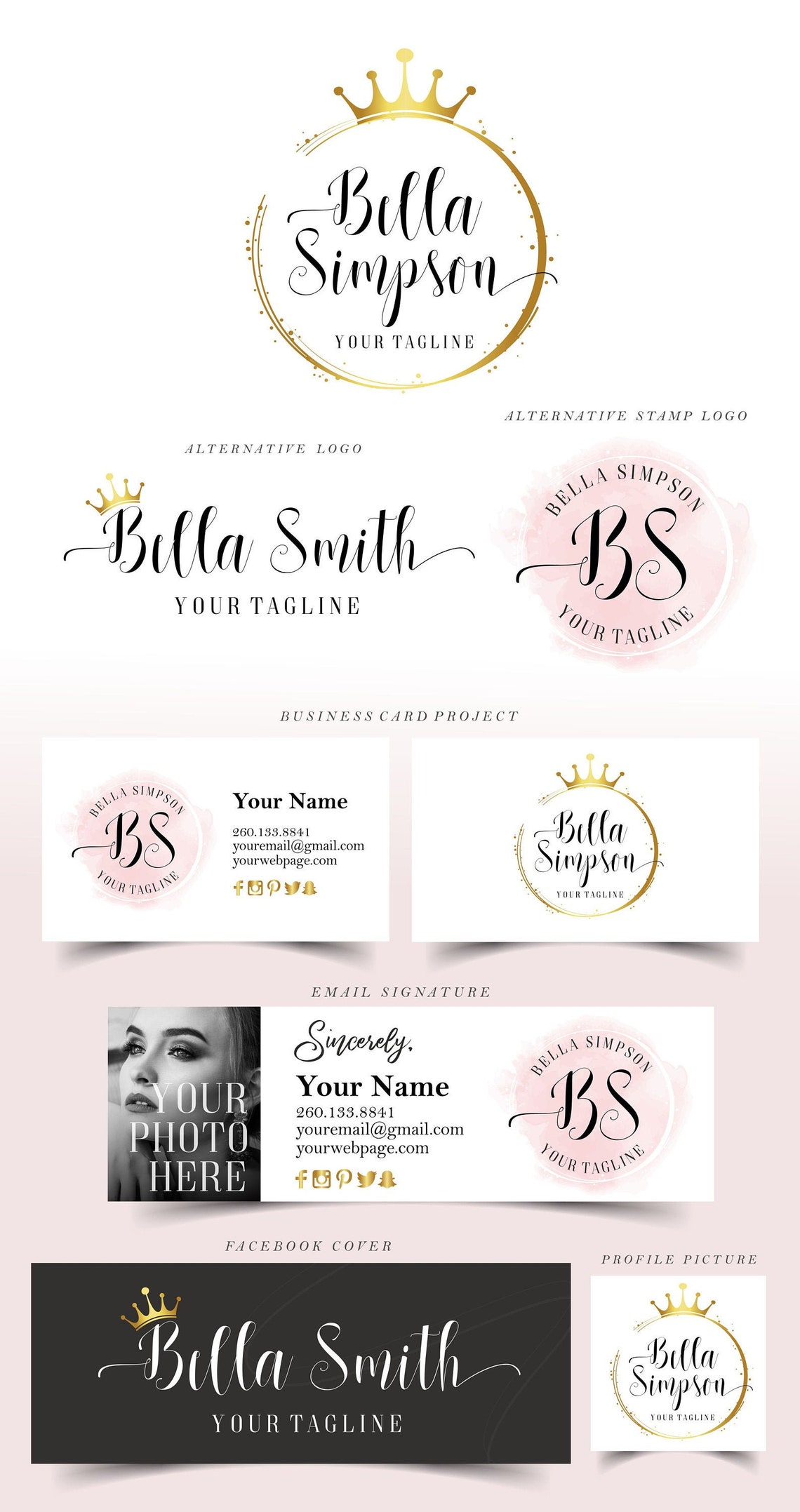 Makeup Artist Logo Photography Logo Crown Logo Set Jewerly - Etsy