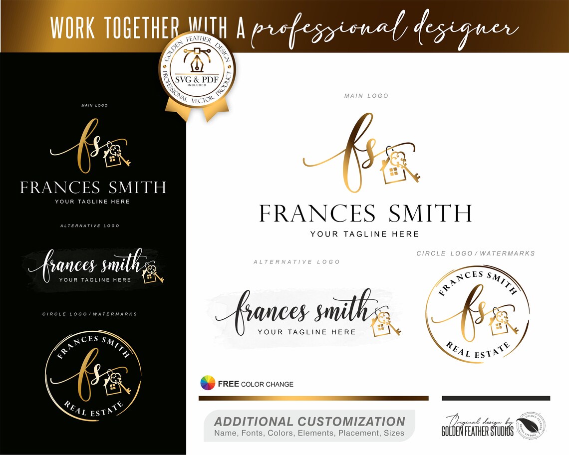 Gold Eye Catching Real Estate Logo and Branding Kit for Realtors Agents ...