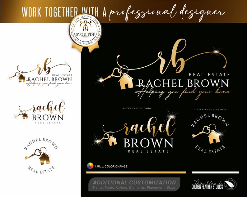 Gold Eye Catching Real Estate Logo and Branding Kit for Realtors Agents ...