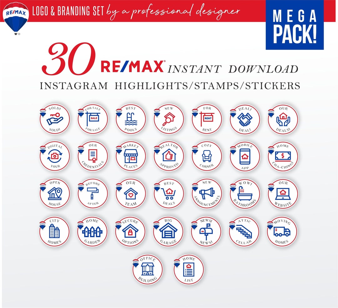 30 Re/max Instagram Highligts MEGA PACK, Realtor Stickers, Realtor ...
