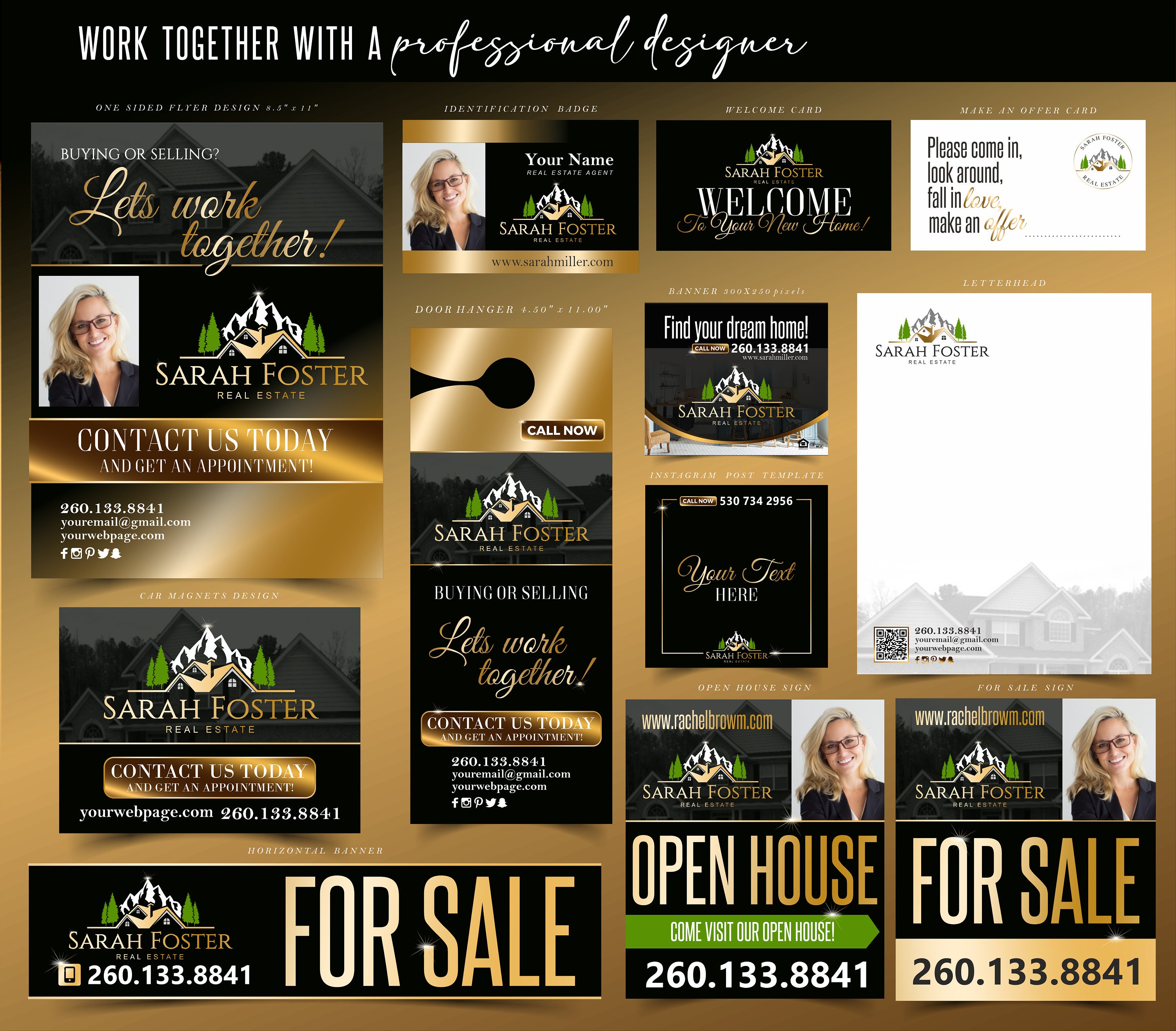 Gold Eye Catching Real Estate Logo and Branding Kit for Realtors Agents ...