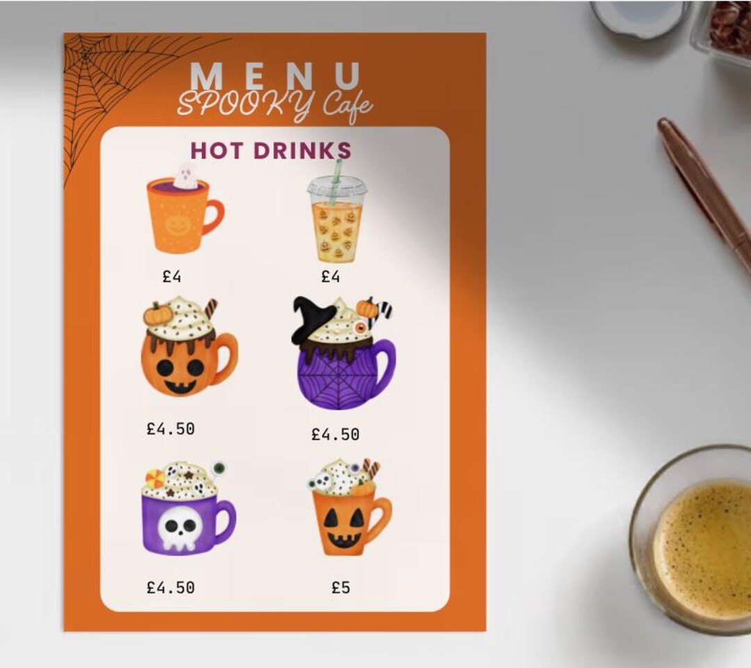 Halloween Spooky Cafe Menu Coffee Shop Cafe Imaginative Play Pretend ...