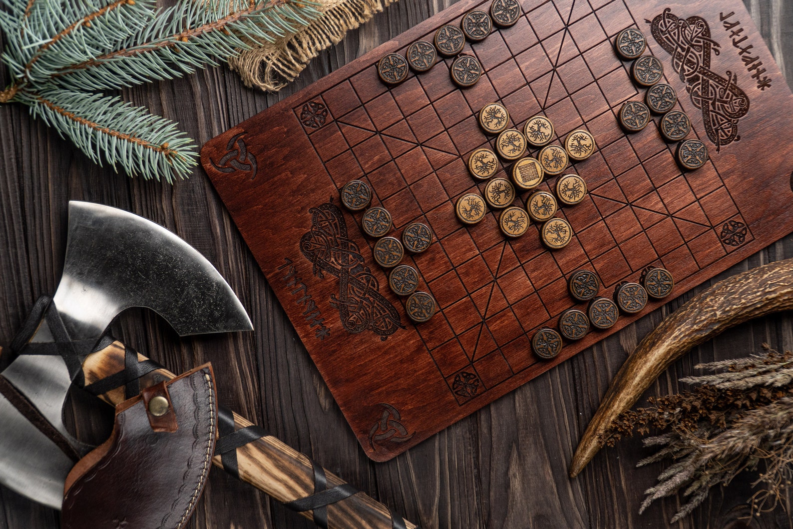Hnefatafl on a Wooden Board Handmade Hnefatafl Viking Chess - Etsy