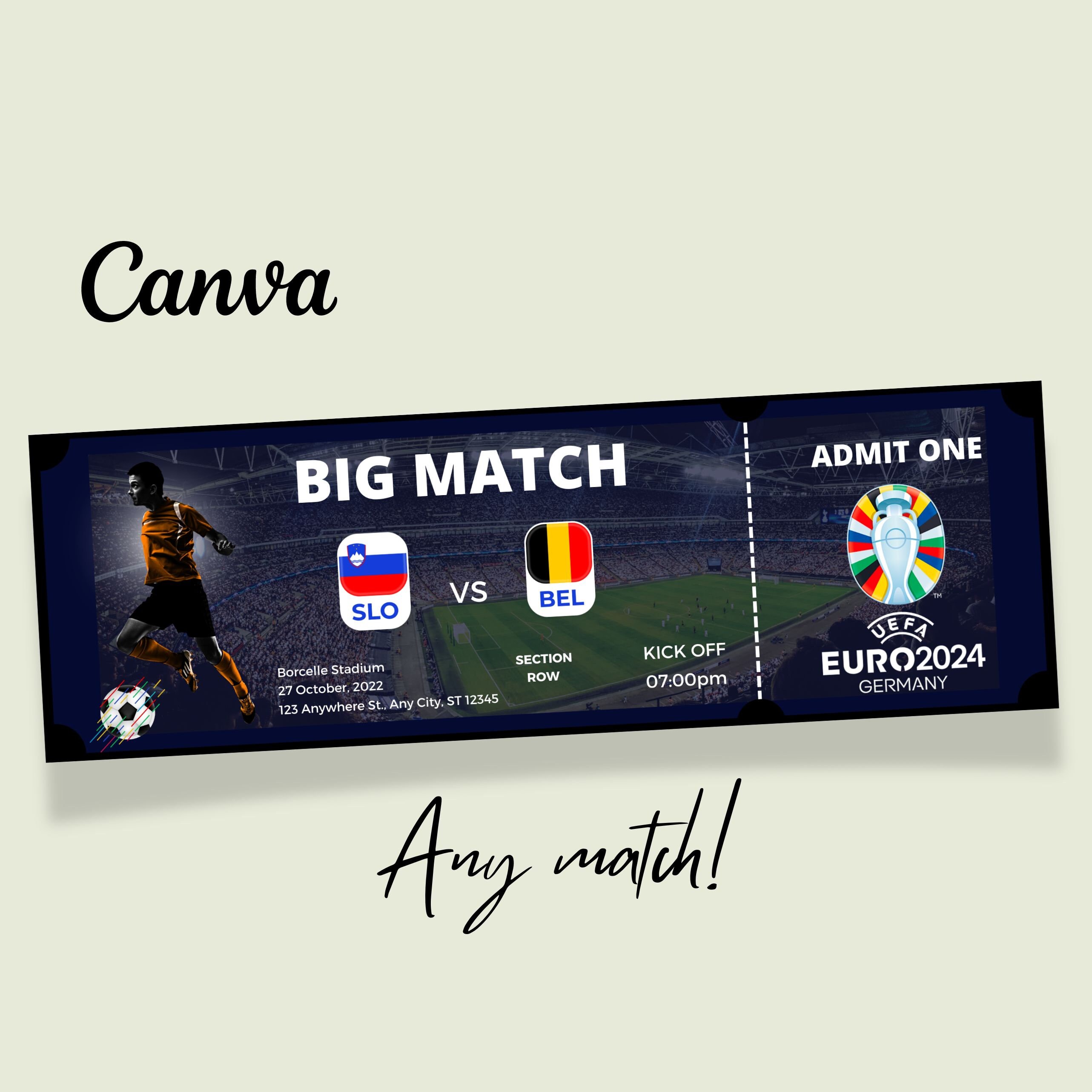 Editable Football Ticket EM 2024 Tickets UEFA 2024 Tickets Soccer ...