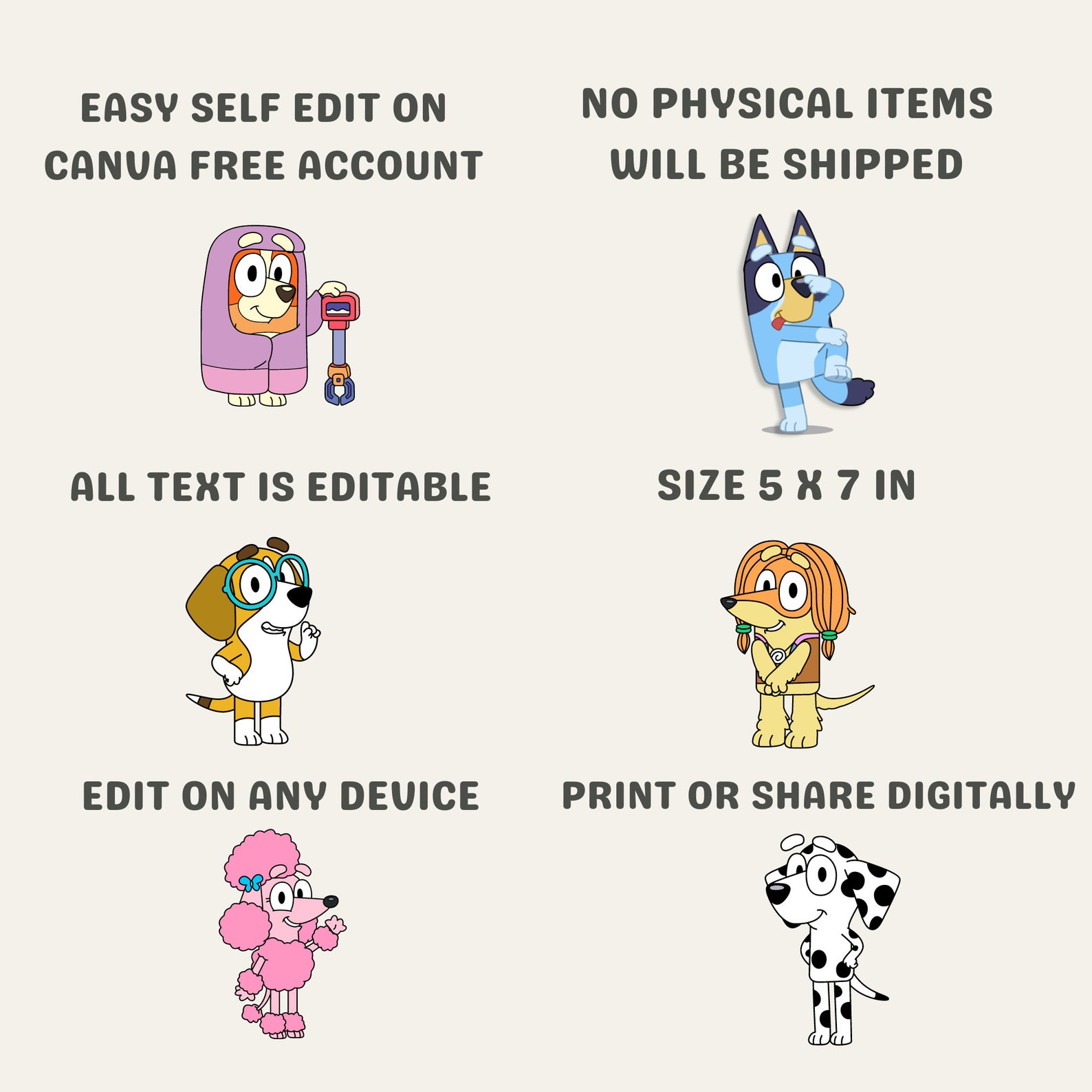 Bluey Girl Invite, Girls Bluey Birthday Invitation, Bluey Birthday ...