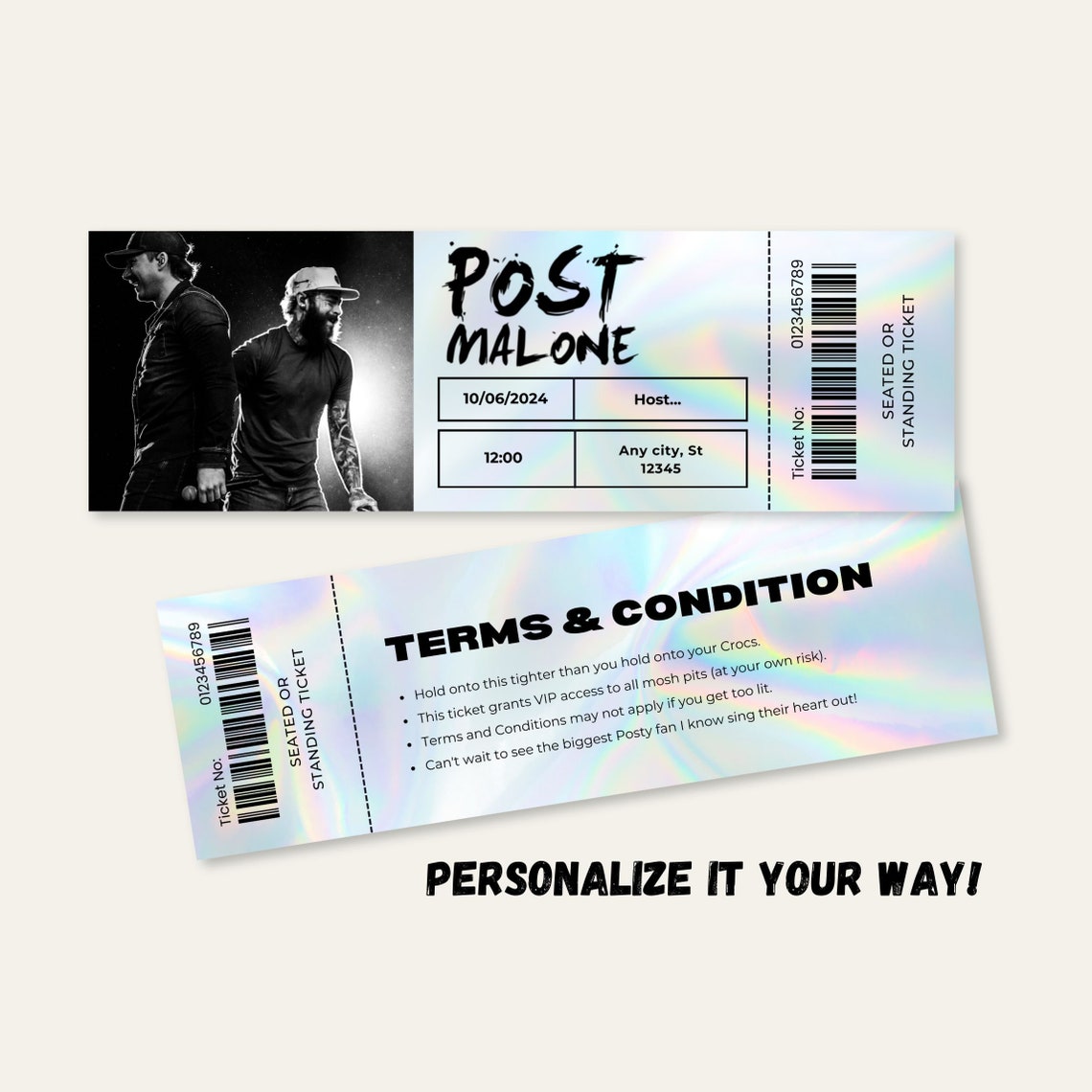 Printable Post Malone Concert Ticket: Perfect Gift for Your Music ...