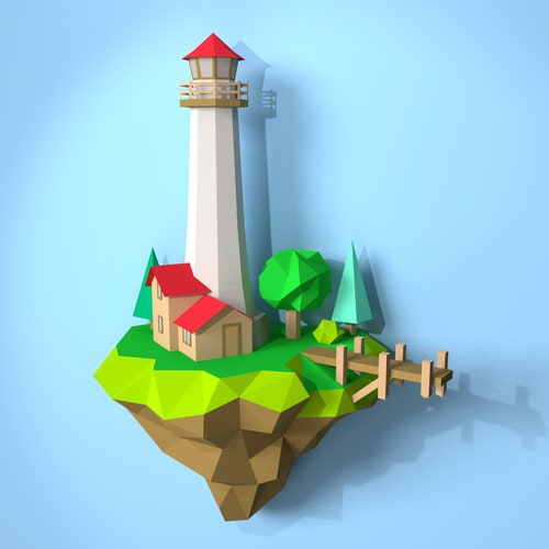 Lighthouse Island 3D Papercraft PDF Pattern/diy Low Poly Paper | Etsy